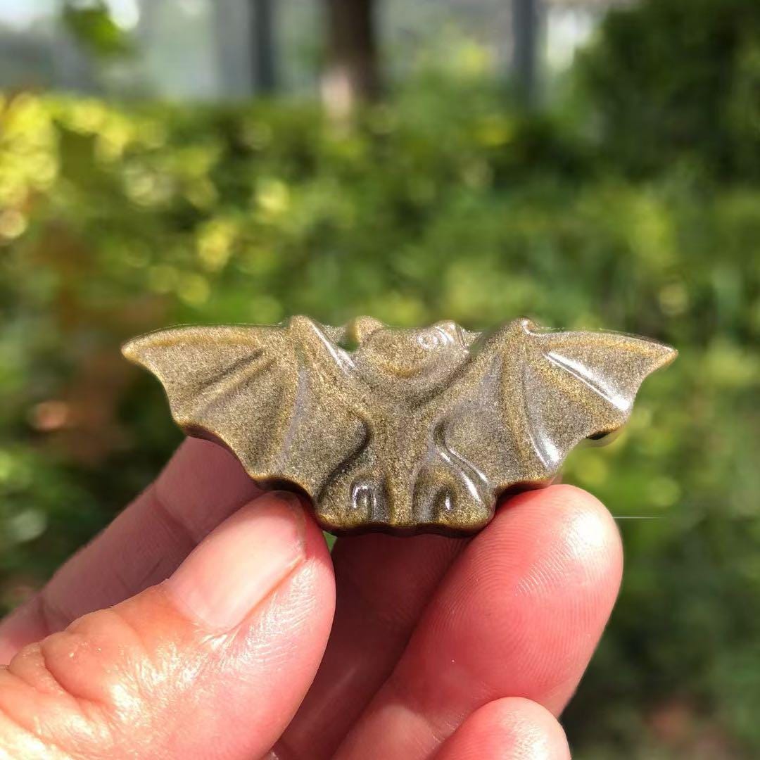 Gold Obsidian Bat Carving 5cm | Natural Crystal Sculpture | Protection ...