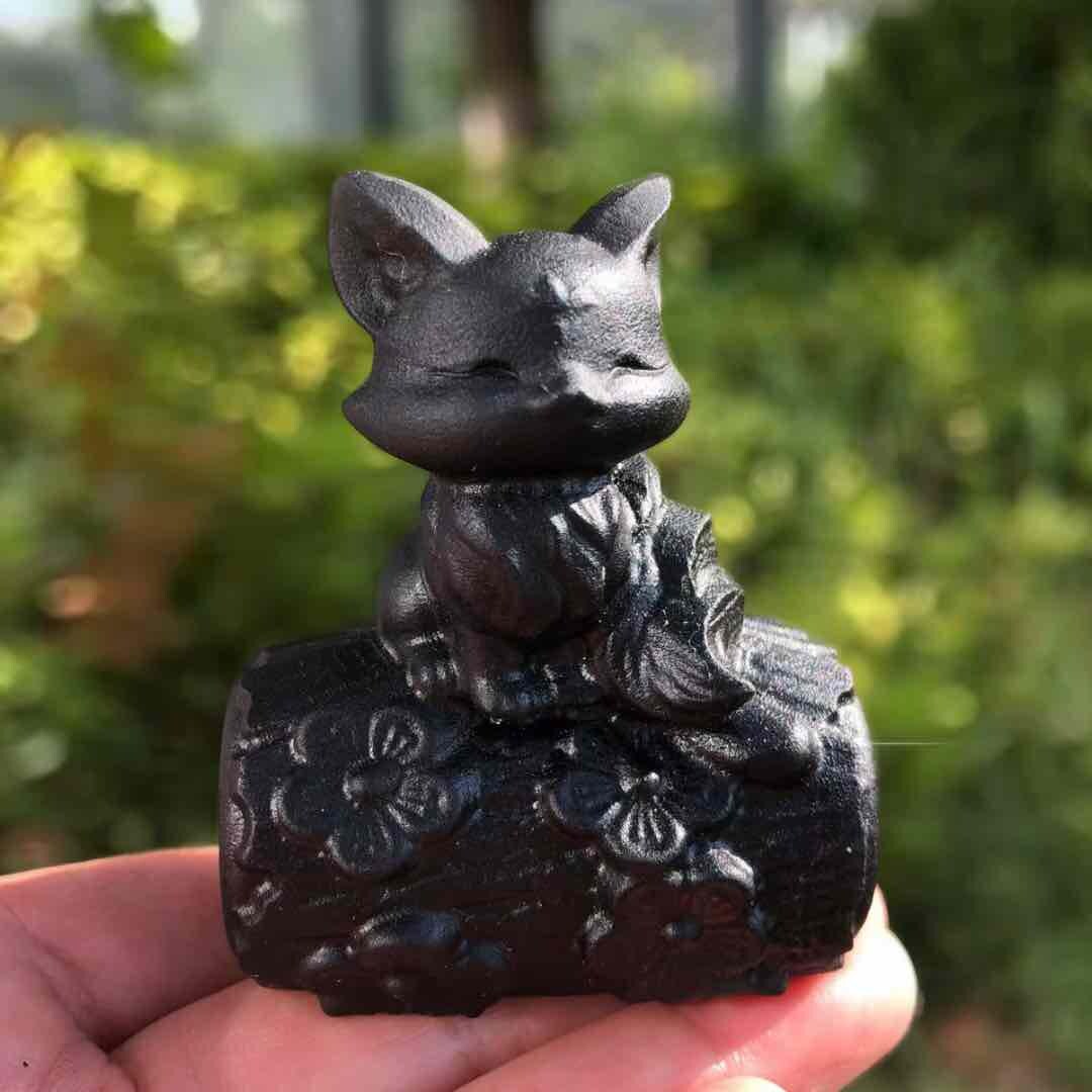2.3''obsidian Fox Carving | Hand Carved Black Obsidian Fox Figurine ...