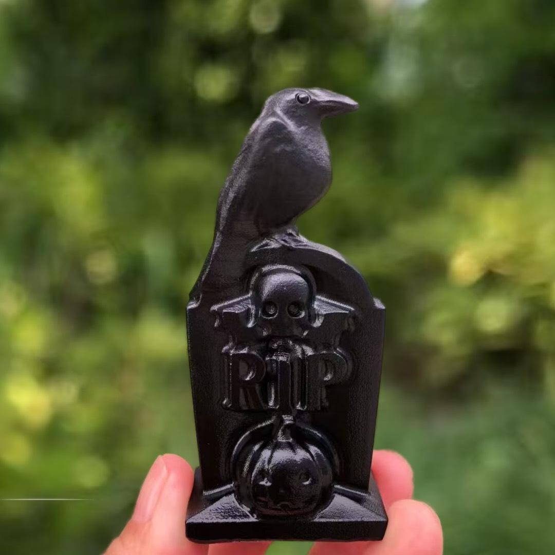3.1” Obsidian Raven Tombstone Carving , Halloween Crystal Decor ...