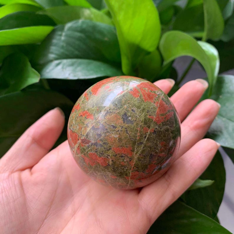 Natural Unakite Sphere, 5.5cm Polished Crystal Ball, Earthy Green and ...