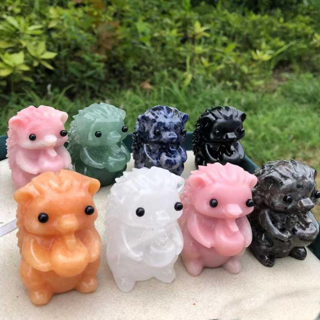 Hand-carved Hedgehog Crystal Sculpture – Natural Gemstone Figurine for ...