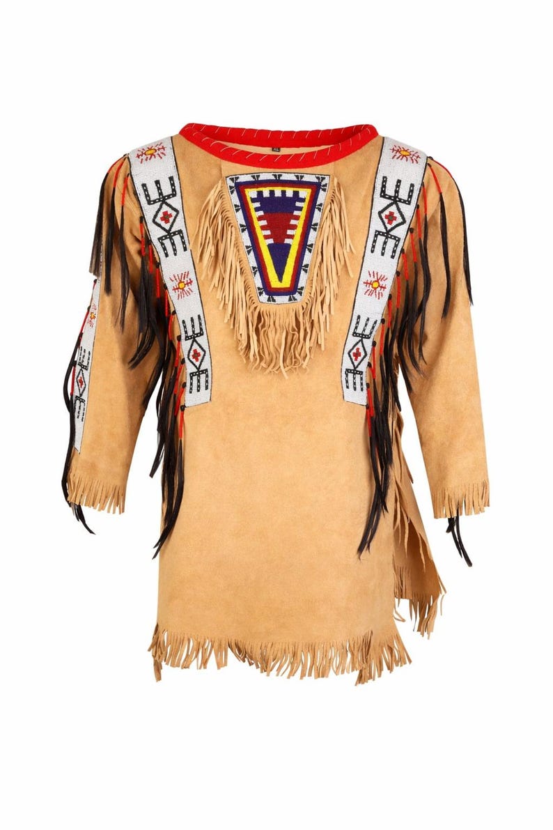 Men’s Native American Suede Fringe Tunic Jacket – Handmade Beaded ...