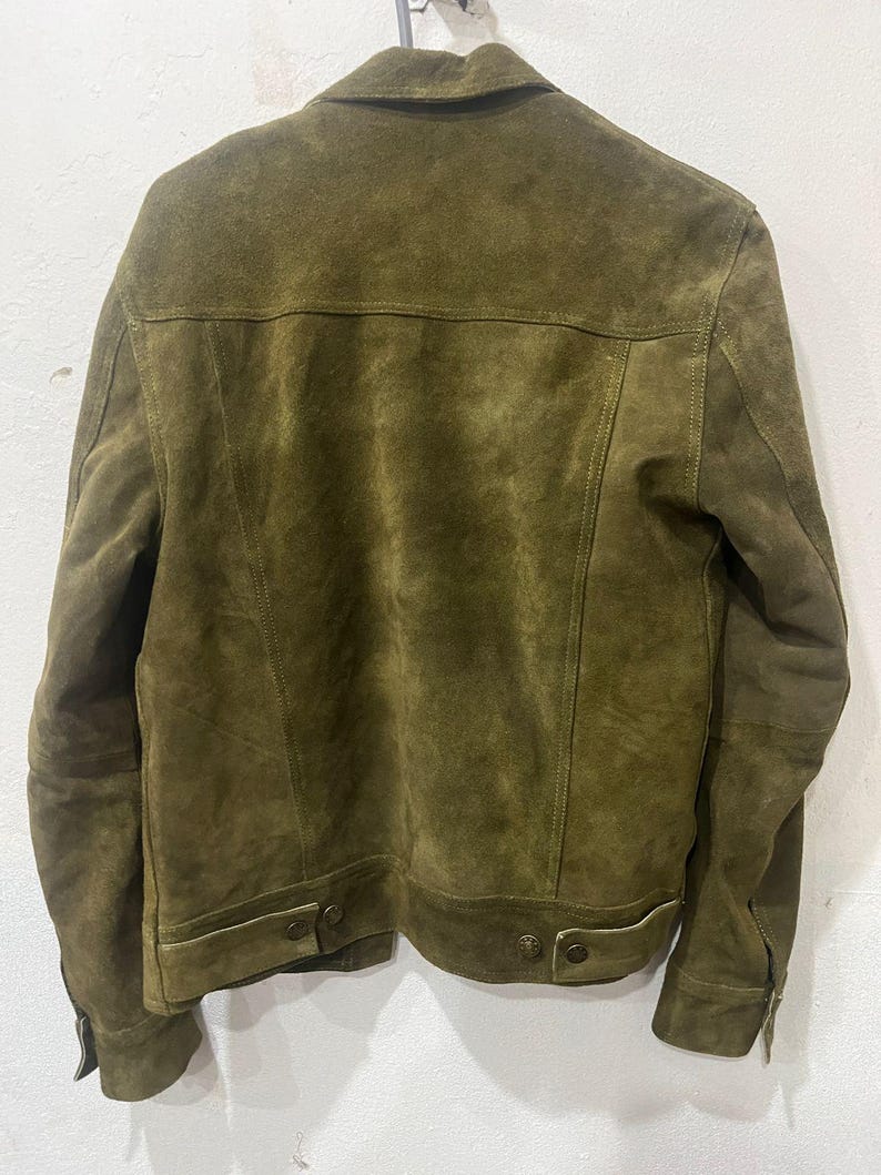 Men's Olive Green Genuine Suede Trucker Jacket - Handmade Western Coat ...
