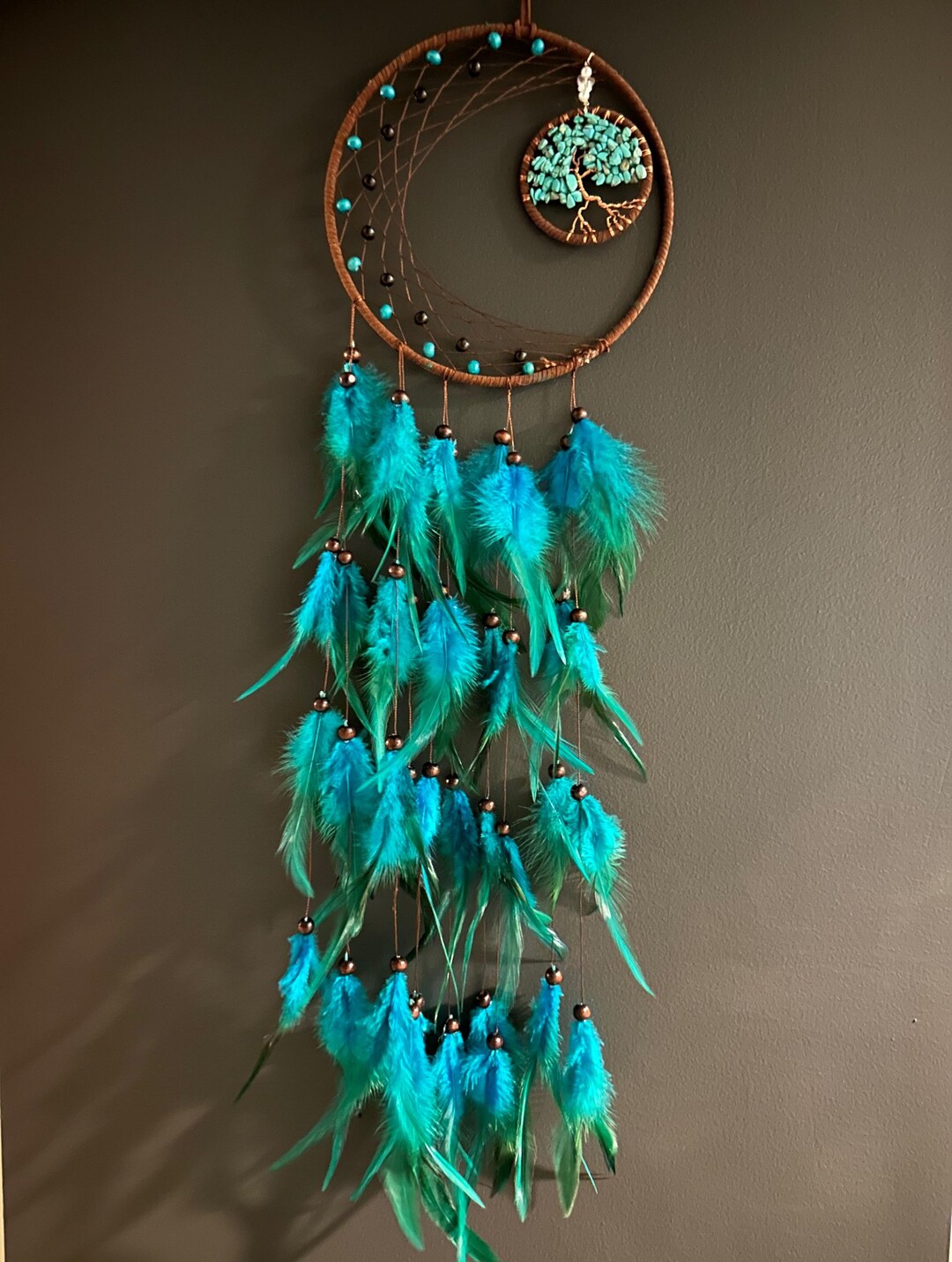 Blue Feather Tree of Life Dreamcatcher: Boho Spiritual Wall Hanging - Etsy