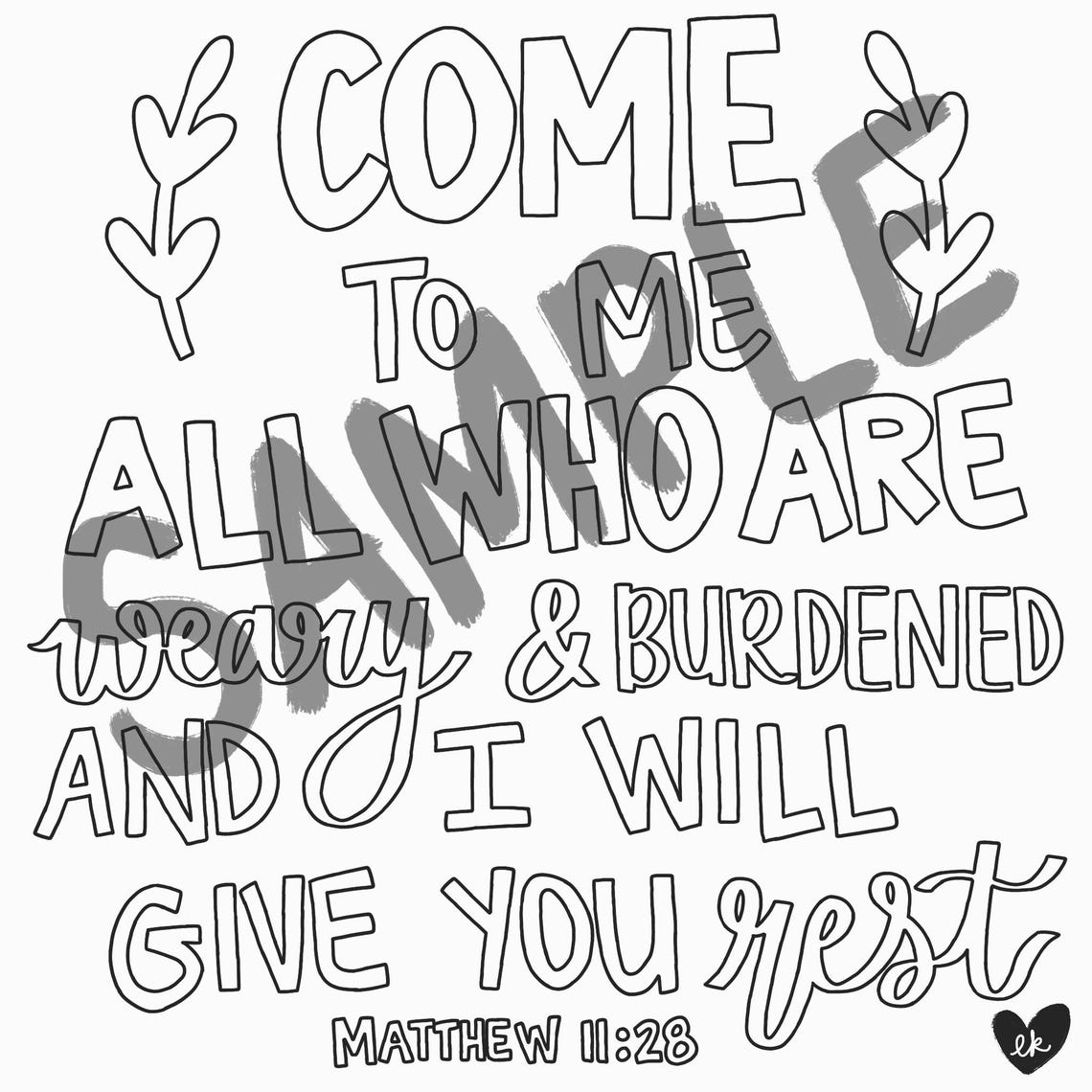 Simple Coloring Page — Matthew 11:28 - Etsy