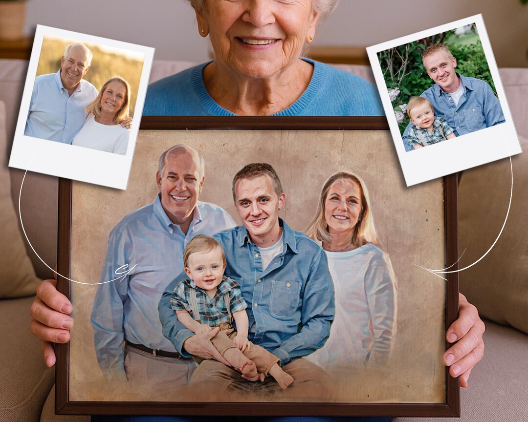 Custom Memorial Portrait From Photo: Combine Loved Ones, Loss of Dad ...