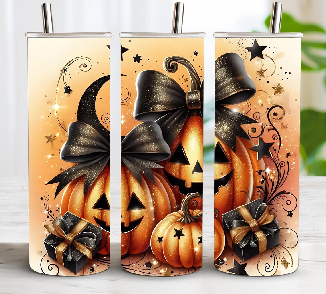 Halloween Pumpkin, Fall, Orange Black and Gold, Tumbler Wrap, 20oz ...