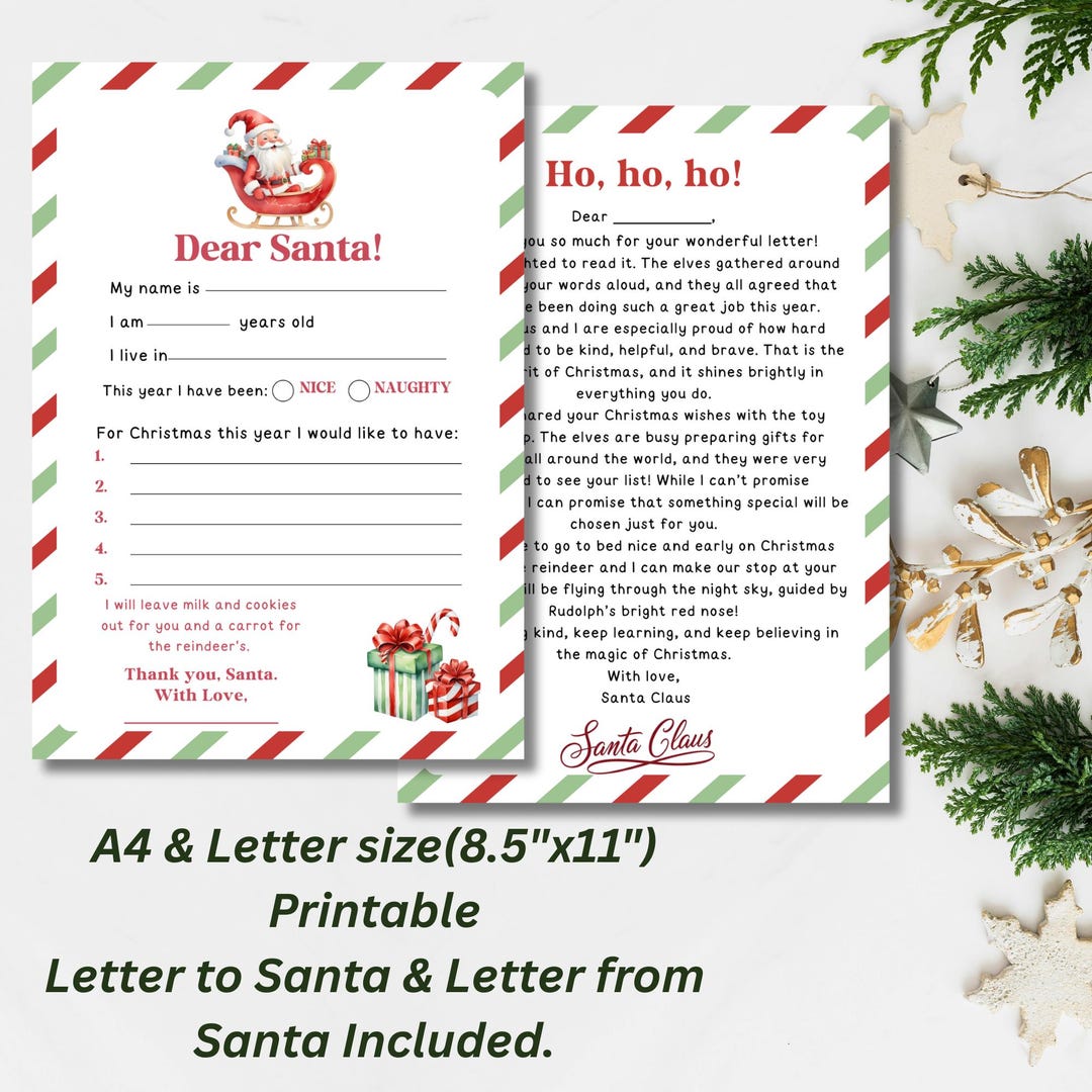 Letter to Santa Printable and Santa Reply Letter Set | Fill in Letter ...