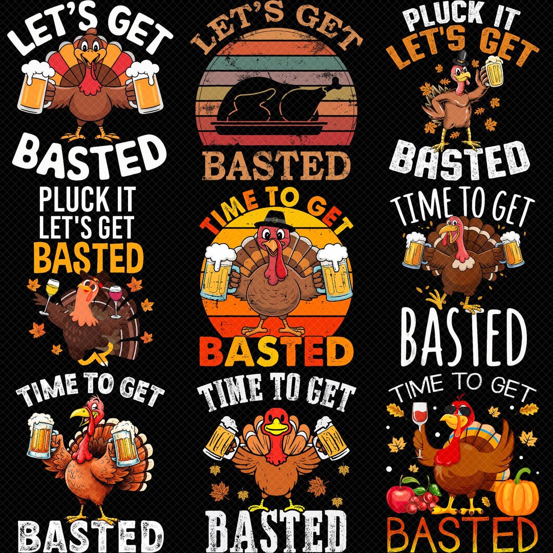 Let’s Get Basted Thanksgiving Clipart Bundle - Turkey PNG, Funny ...