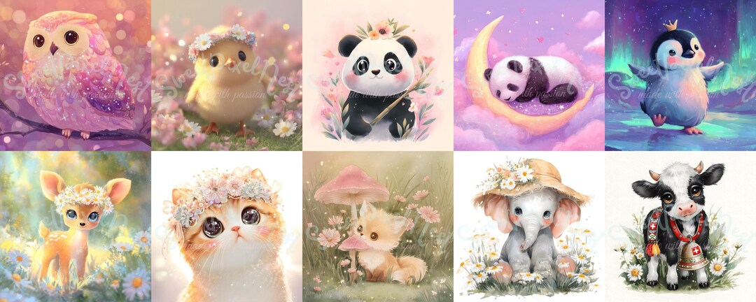 Kawaii Animal Clipart Bundle Vol. 2 – 10 Cute Pastel Animals PNG, 300 ...