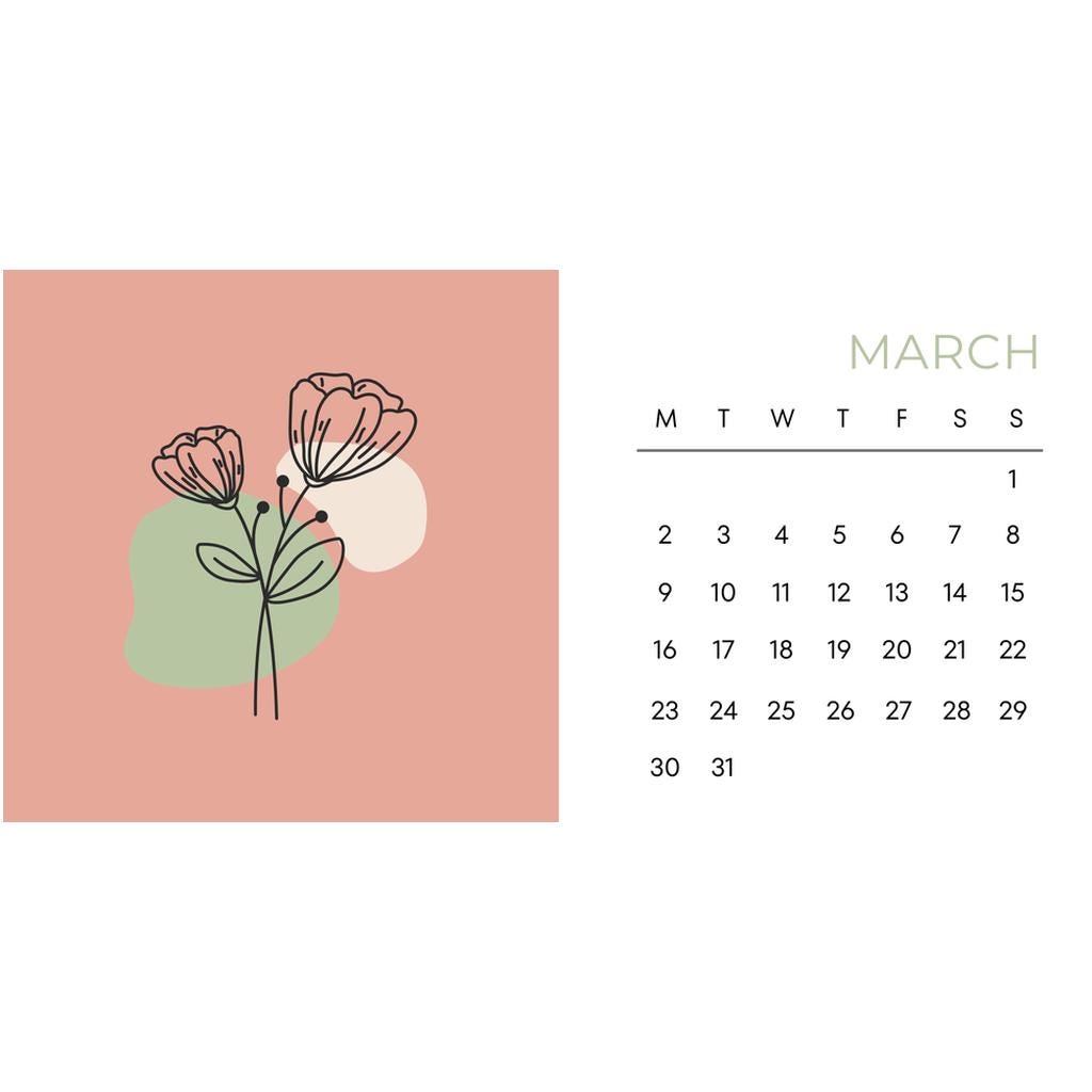 Floral Desk Calendar - Minimalist Floral Design - Home Office Decor - Etsy