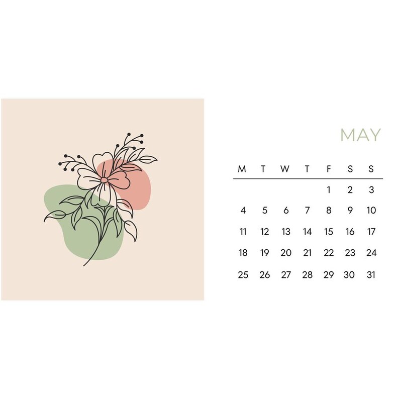 Floral Desk Calendar - Minimalist Floral Design - Home Office Decor - Etsy