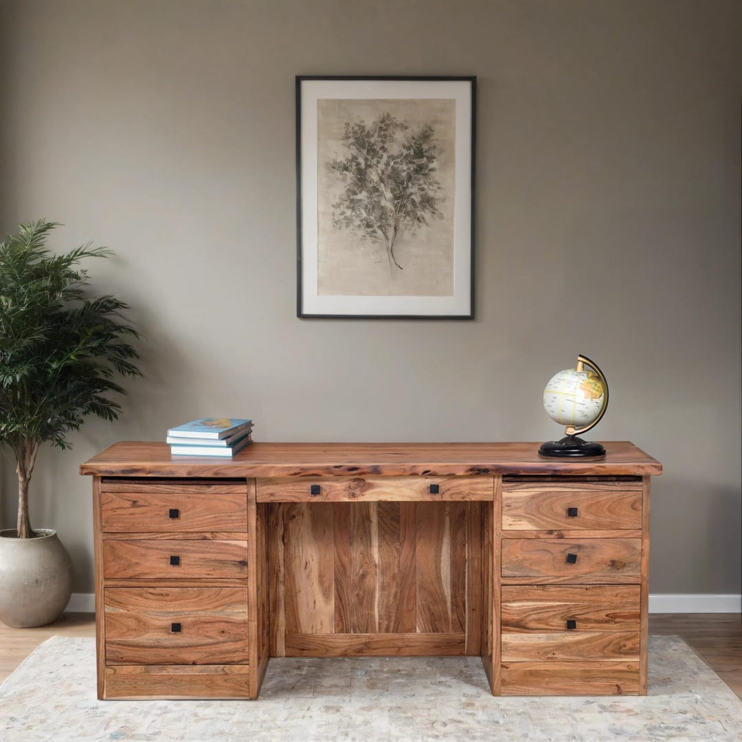 Solid Acacia Wood Executive Office Desk – Handcrafted With Ample ...