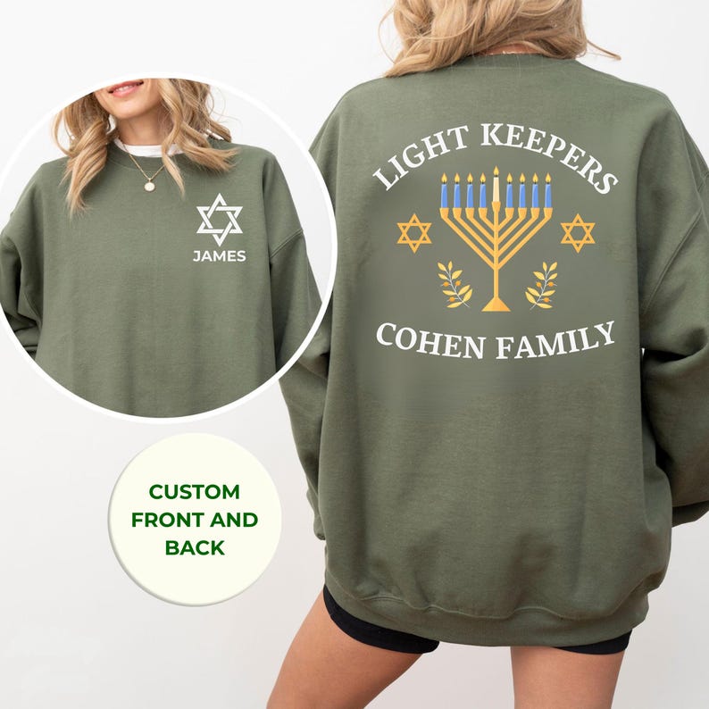 Custom Family Name Hanukkah Sweatshirt, Personalized Festival of Lights ...