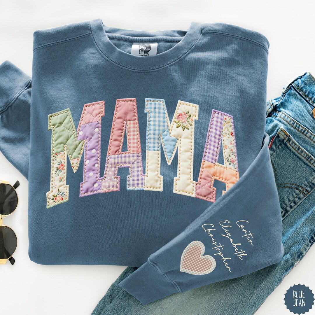 Personalized Mama Faux Patchwork Shirt With Kids Names, Floral Mom ...