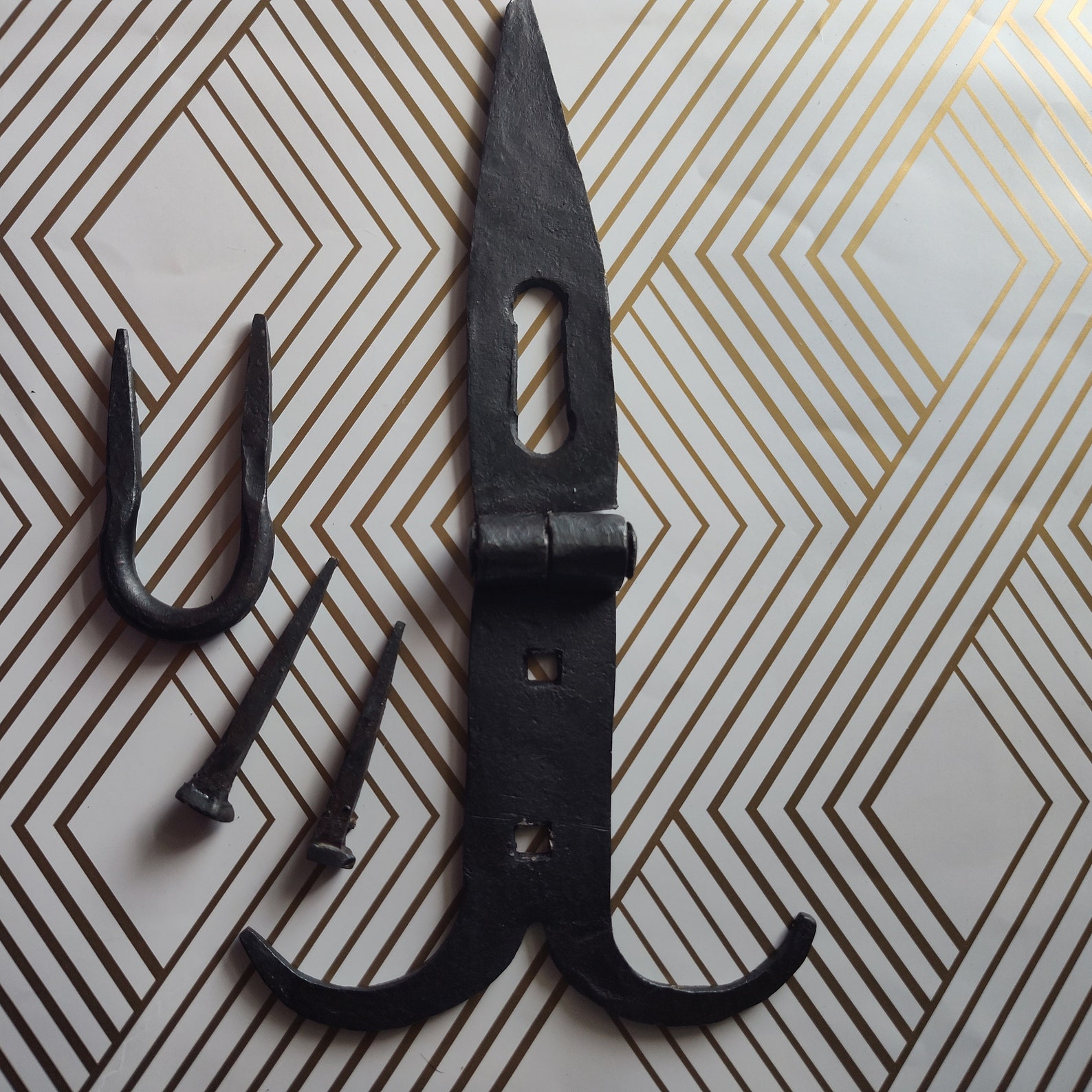 Hand Forged Hinge Set Includes Forged Nails. 2 Hinges, 1 Hasp - Etsy