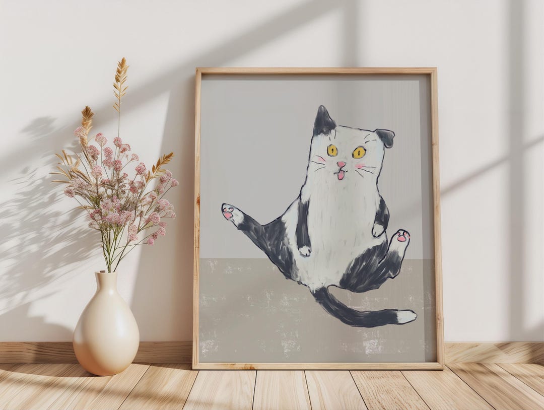 Cat Spreads Legs / Stretchy Whiskers / Playful Cat Wall Art / Digital ...