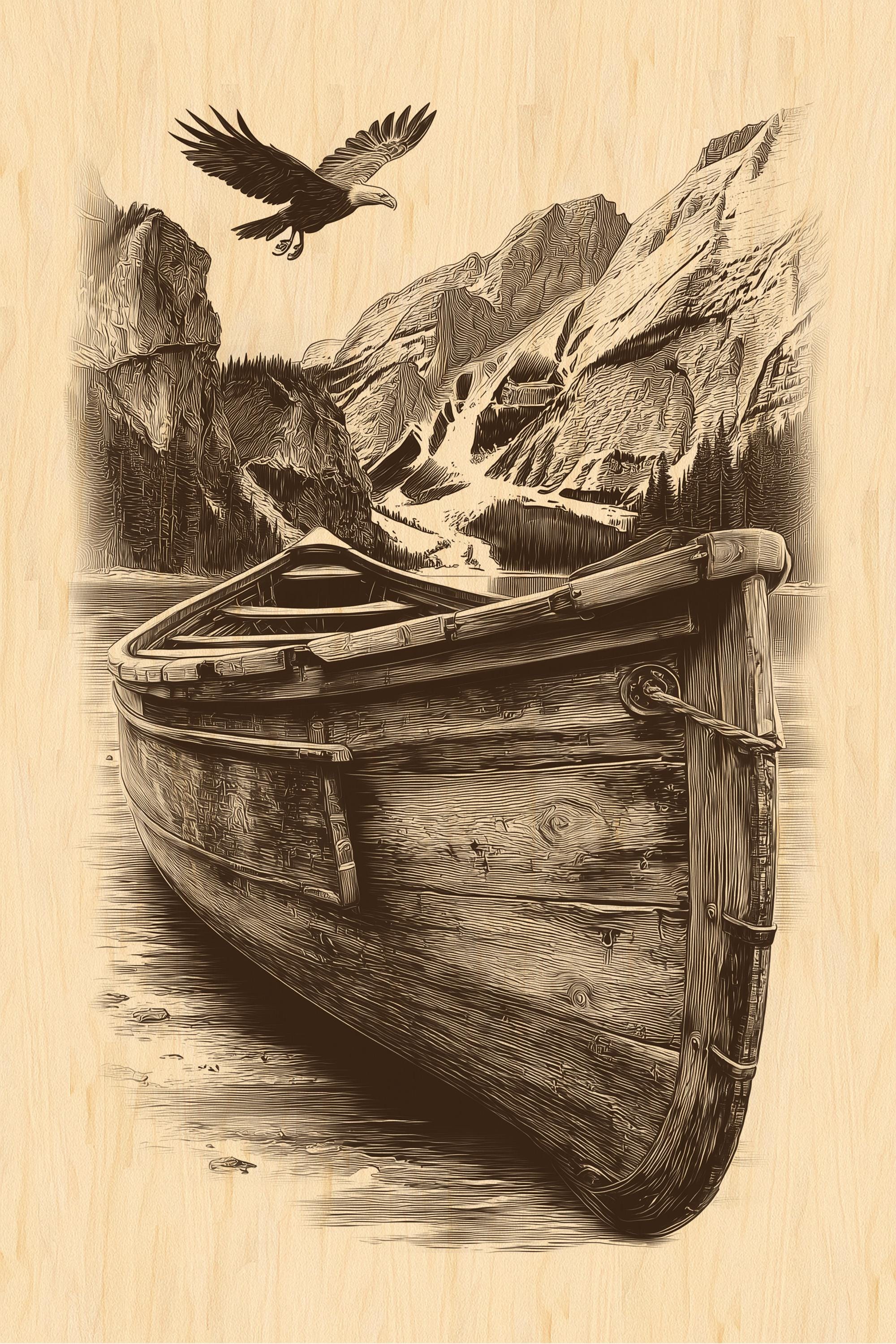 Wooden Boat & Bald Eagle Engraving PNG | Rustic Mountain Adventure ...