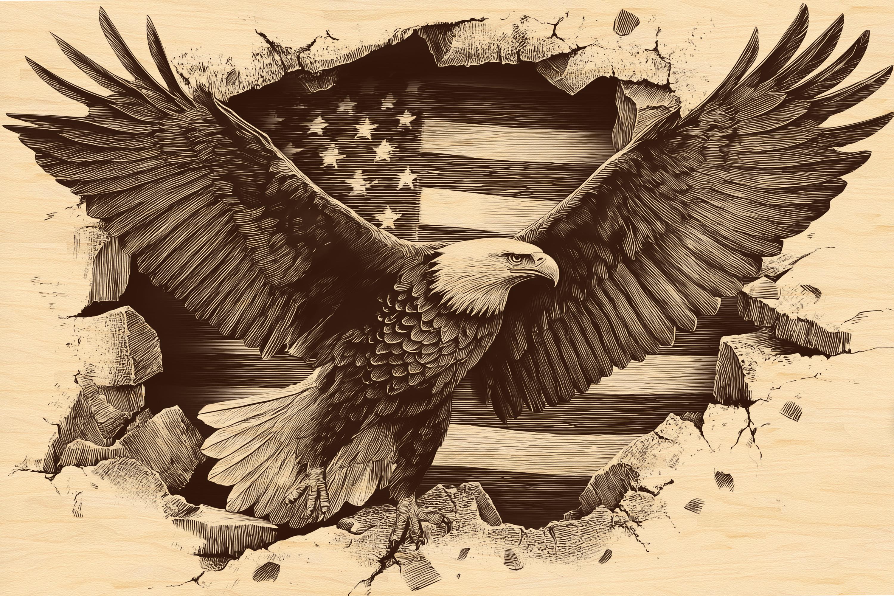 Patriotic Bald Eagle Engraving PNG | USA Flag Wood Art | High-detail ...