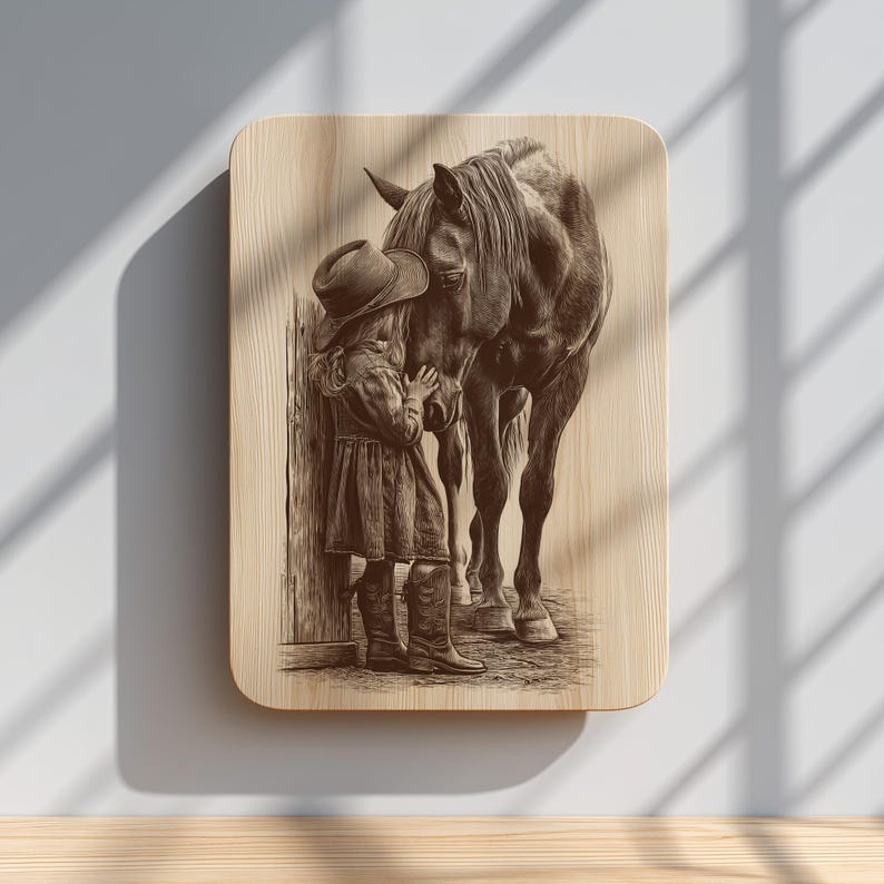 Cowgirl and Horse Engraving PNG | Tender Western Rustic Design | Laser ...