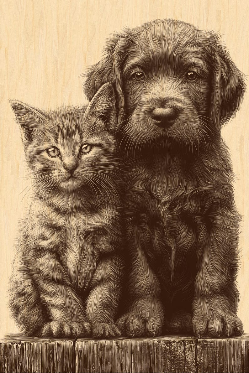 Dog and Cat Engraving PNG | Adorable Pet Friendship Design | Rustic ...