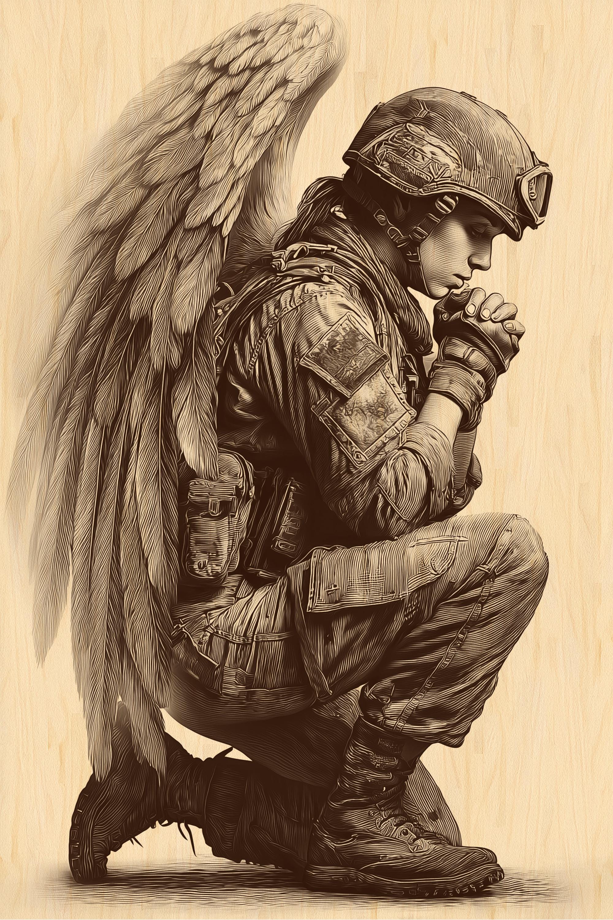Soldier Angel Engraving PNG | Warrior With Wings Wood Art | Military ...