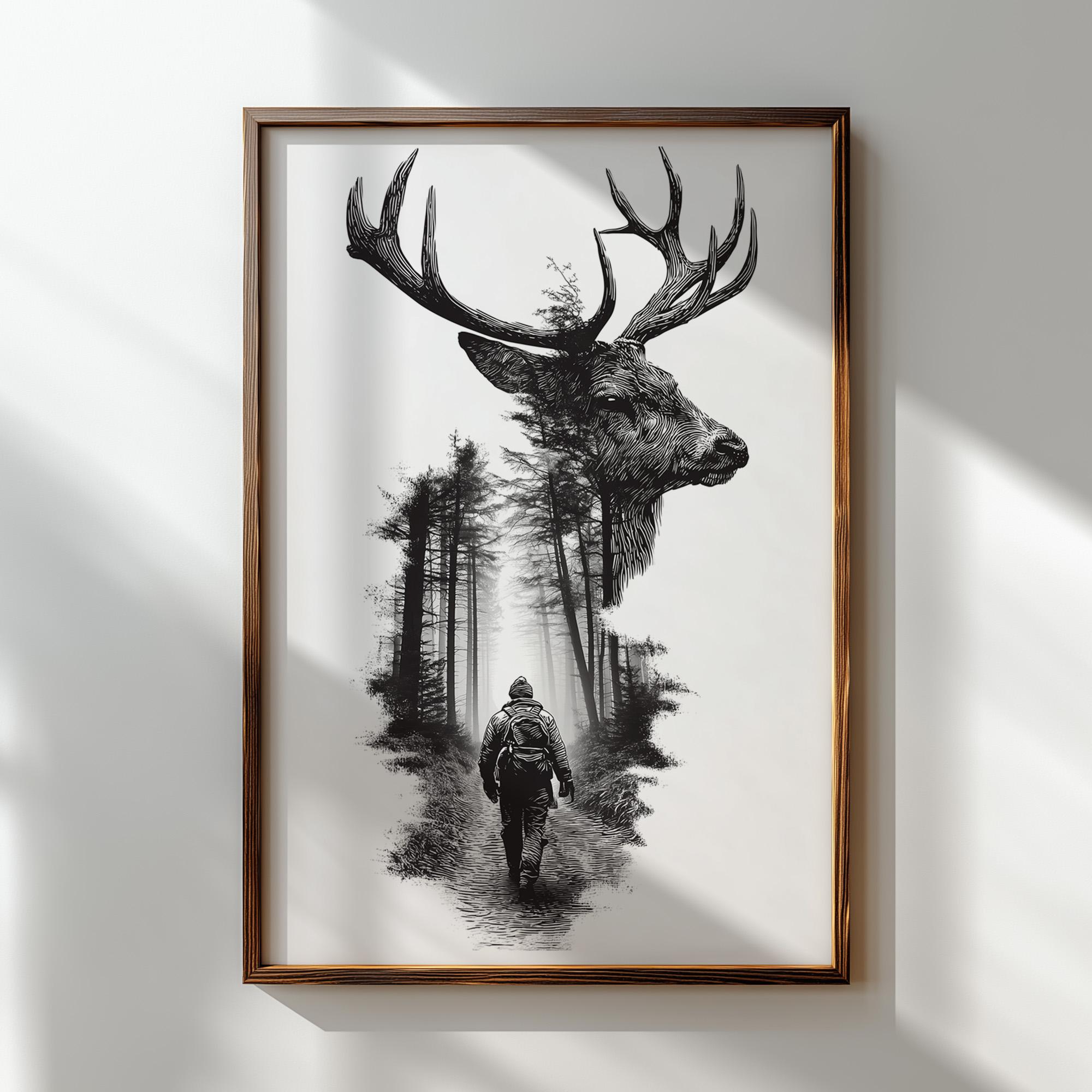 Deer and Hiker Engraving PNG | Wilderness Journey Laser Engraving File ...