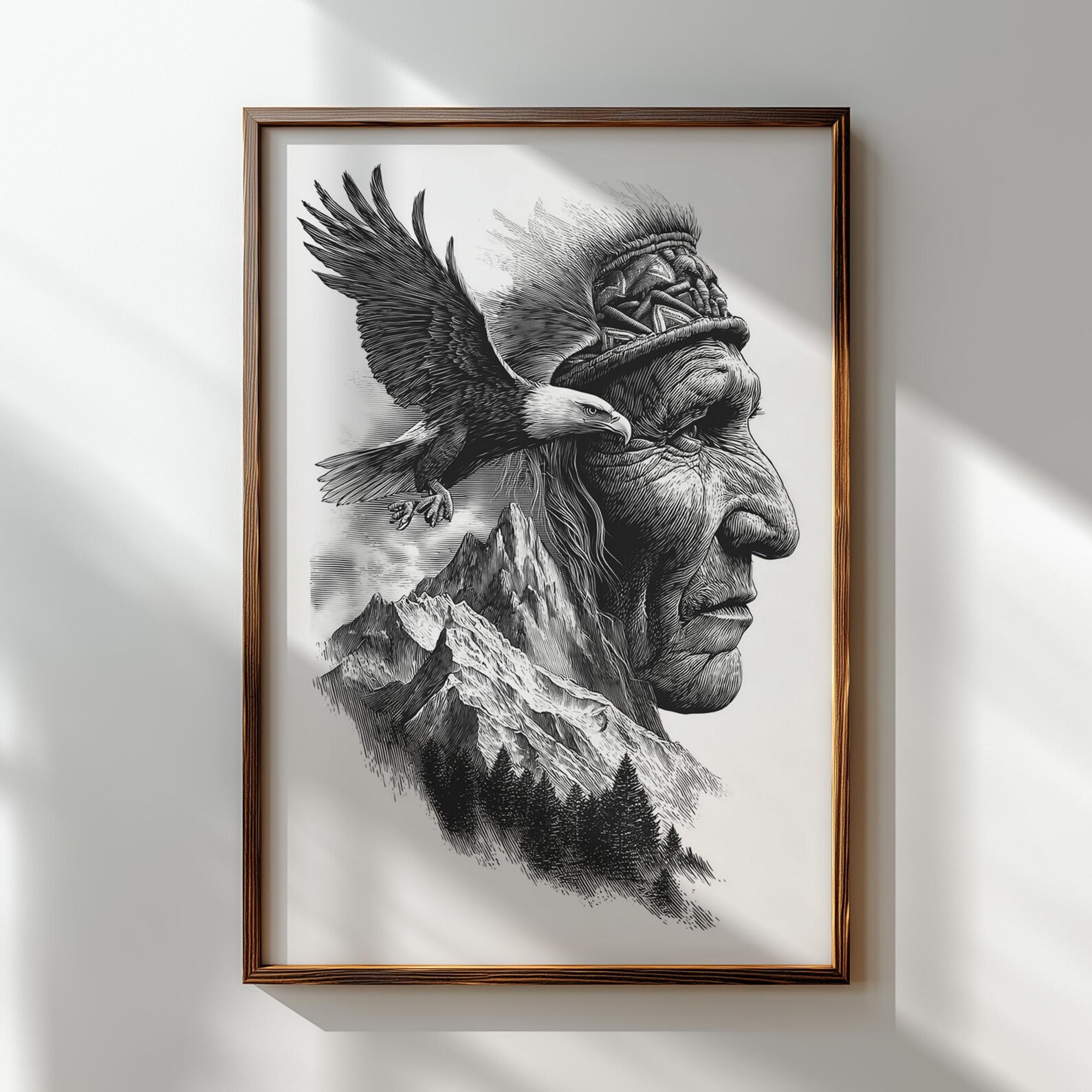 Tribal Elder & Eagle PNG | Ancestral Wisdom Double Exposure Art | Laser ...