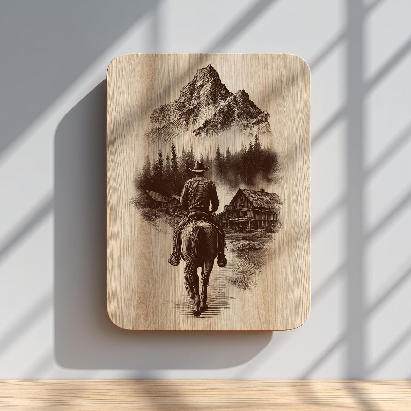 Cowboy Riding Into Rustic Cabin | Vintage Western PNG for Engraving ...