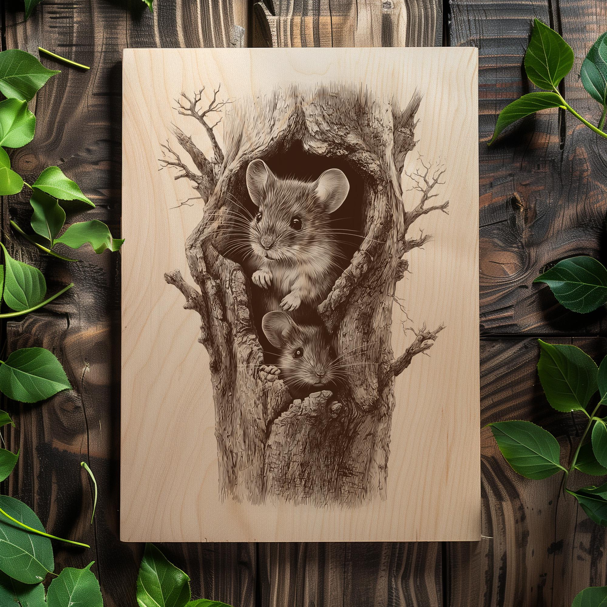 Rustic Mouse Engraving PNG | Woodland Animals in Tree Hollow | Cute ...