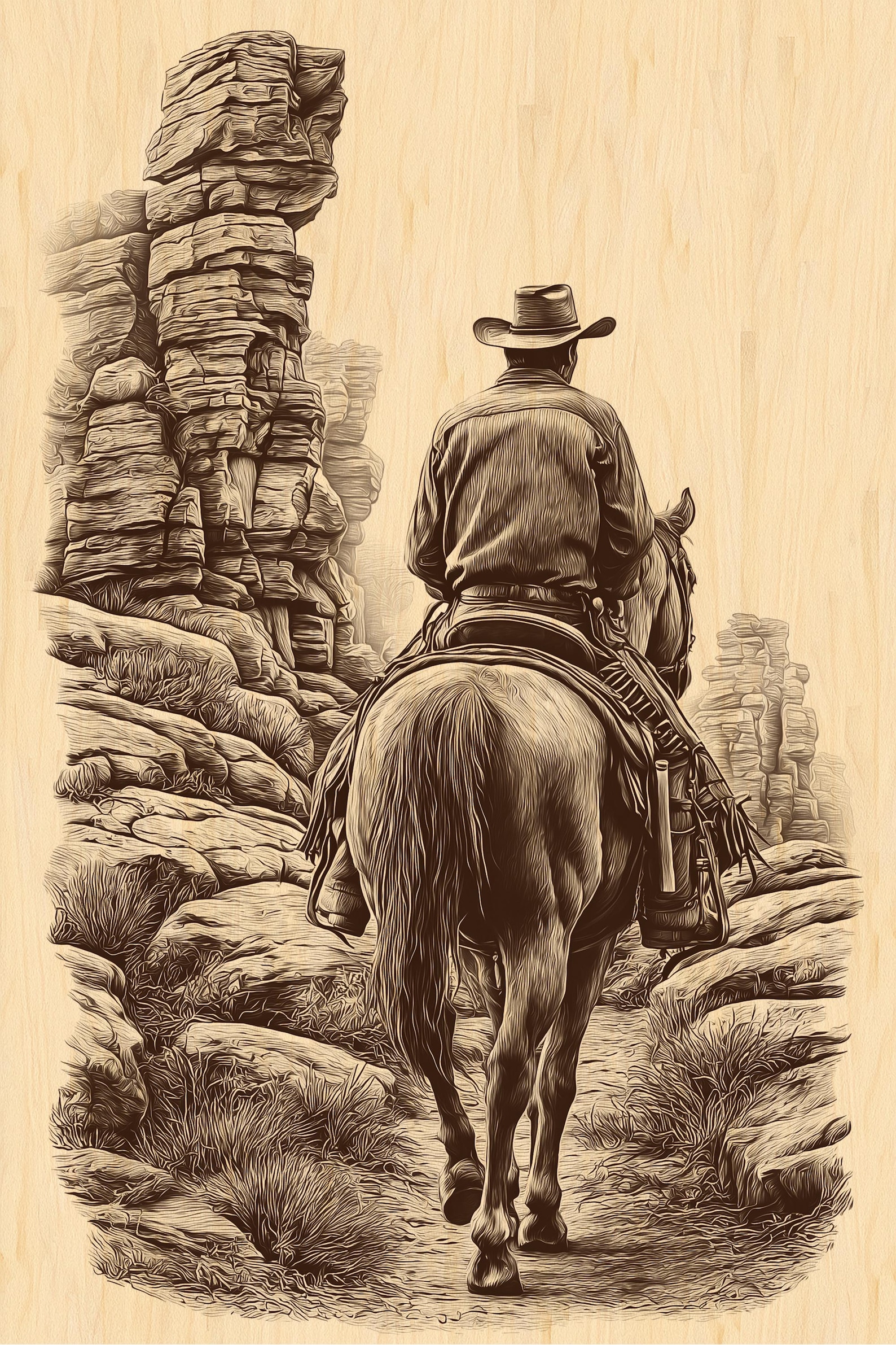 Cowboy Riding in Canyon Engraving PNG | Western Horseback Laser ...