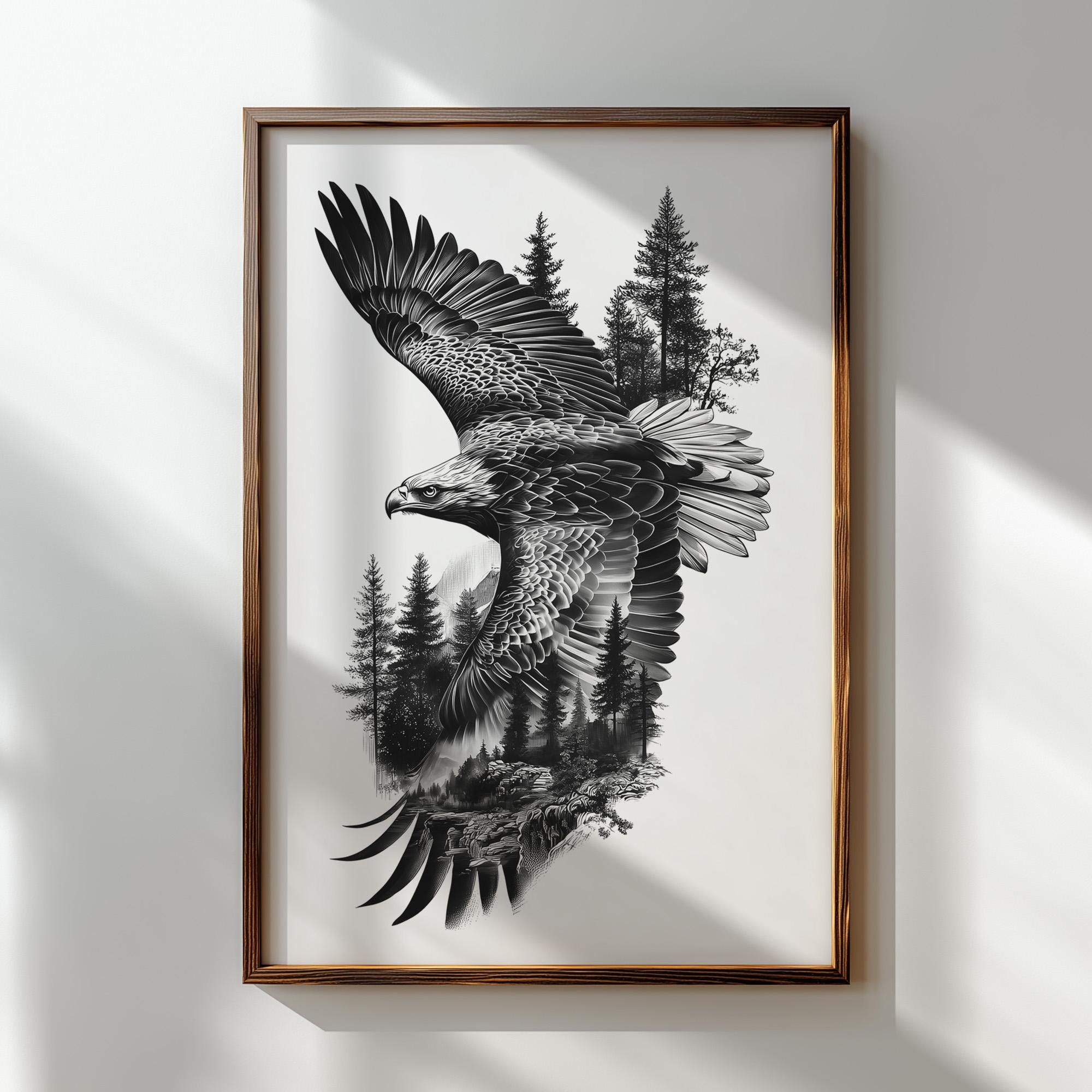 Majestic Flying Eagle PNG | Rustic Wood Engraving Clipart | Wildlife ...