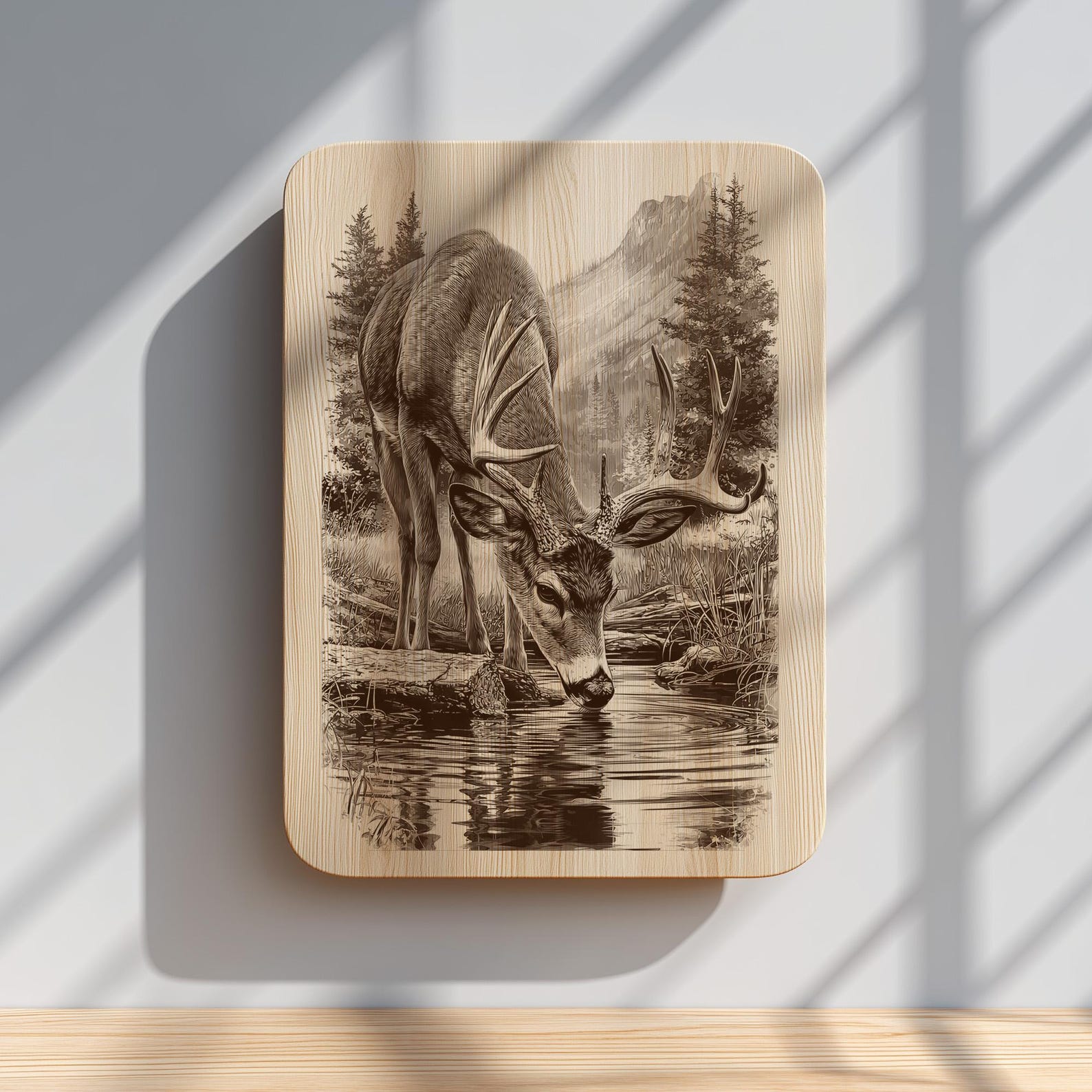 Deer Drinking Engraving PNG | Rustic Wildlife Digital File | Buck Laser ...