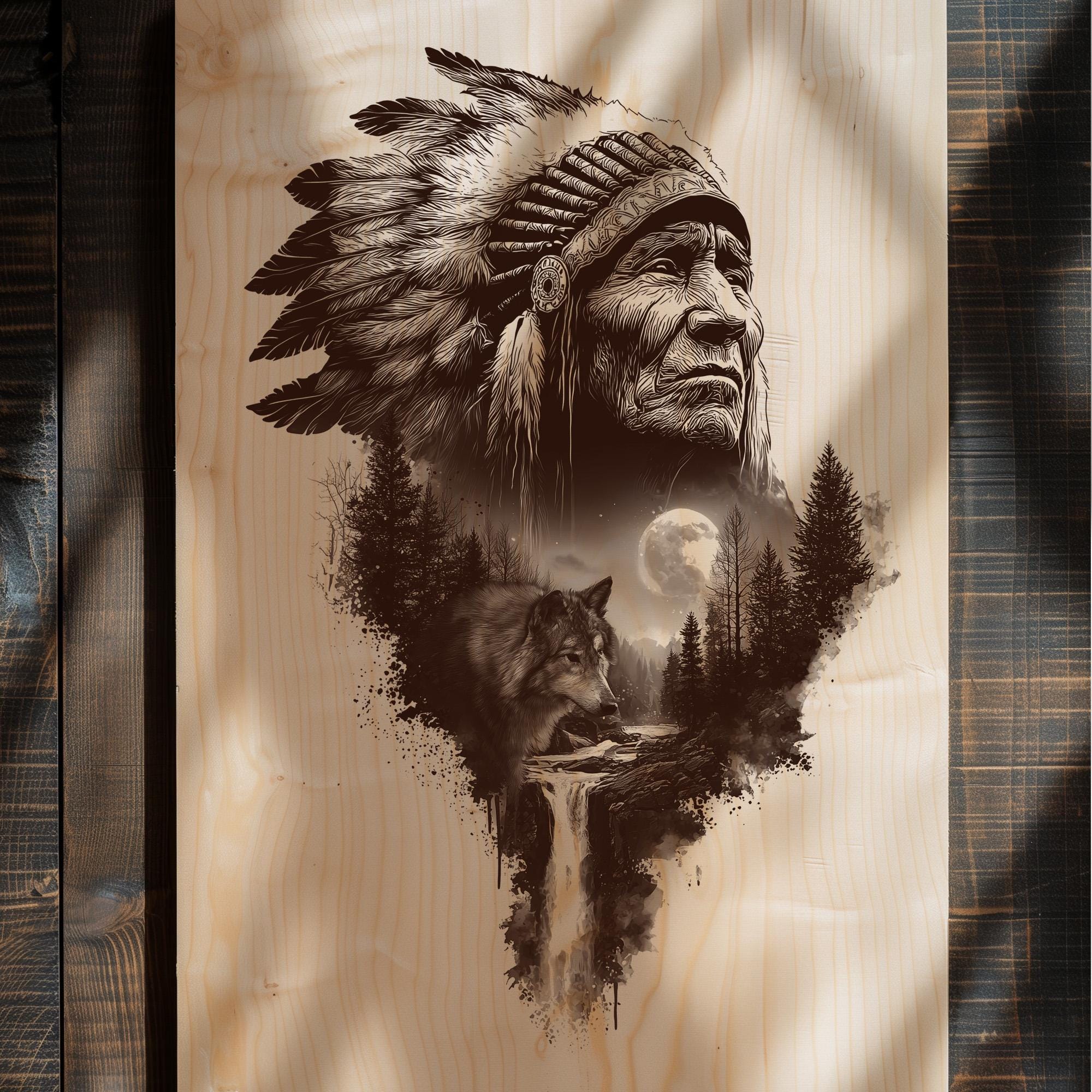 Native American Wolf PNG | Spirit Guide Engraving Art | Moon Totem ...