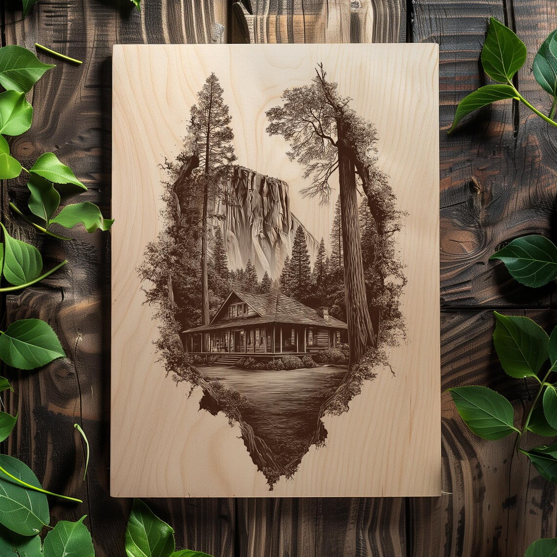 Rustic Forest Cabin Wood Engraving PNG | Laser Engraving Art | Mountain ...