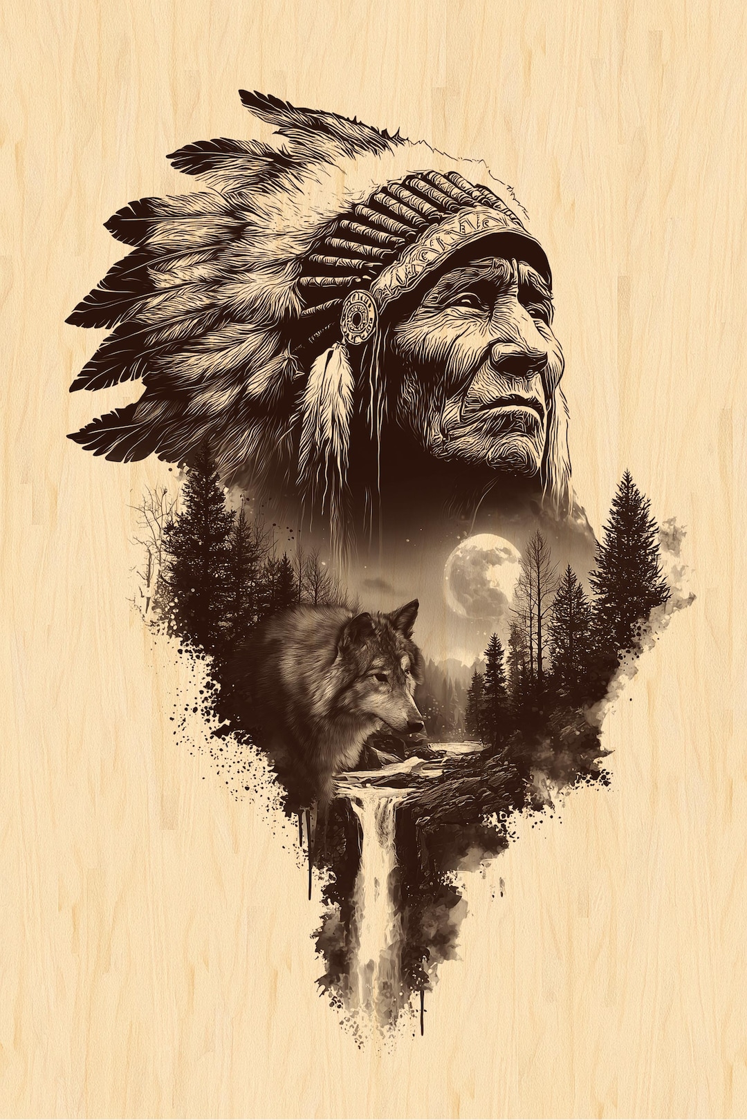 Native American Wolf PNG | Spirit Guide Engraving Art | Moon Totem ...