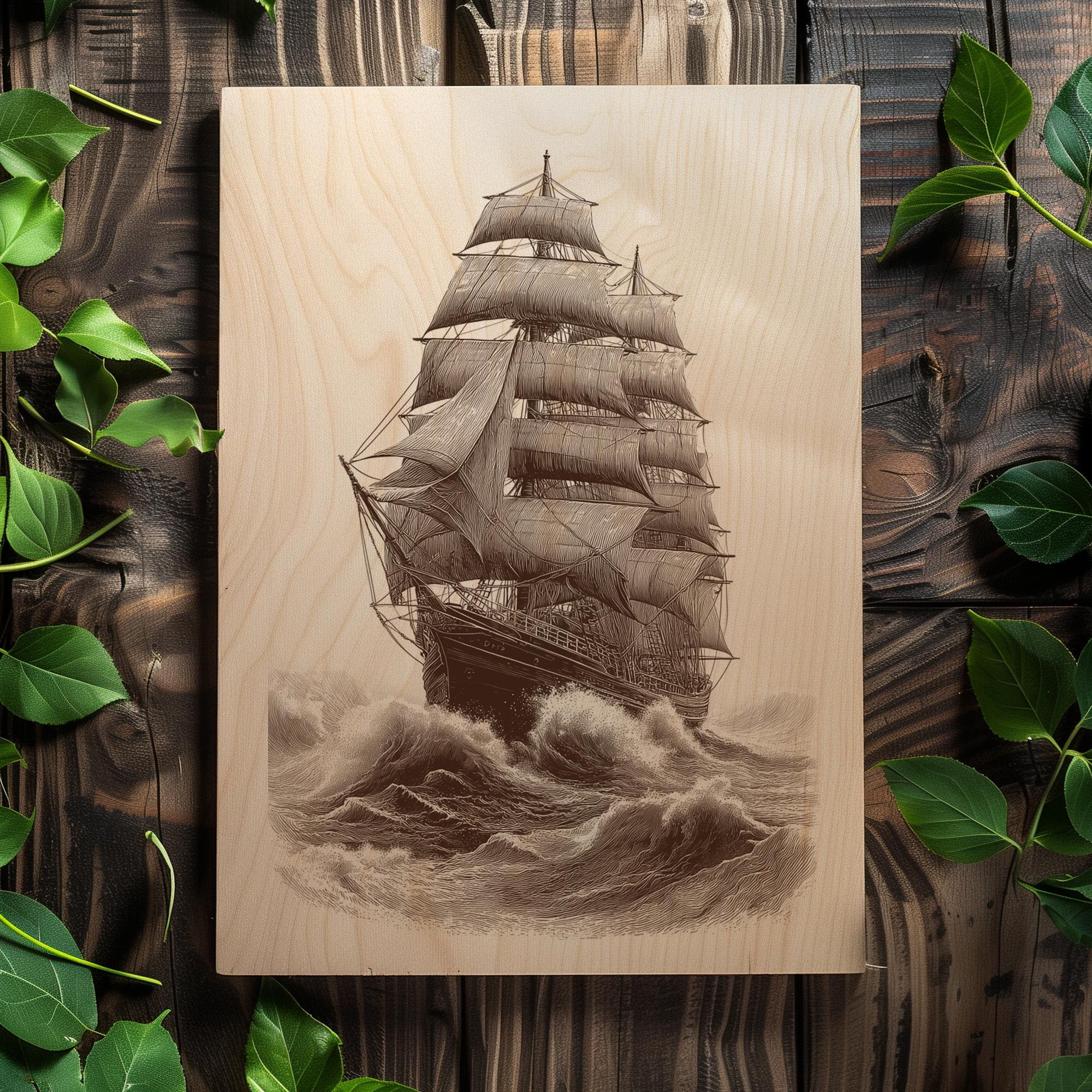 Vintage Sailing Ship Engraving PNG | Nautical Ocean Ship Laser ...