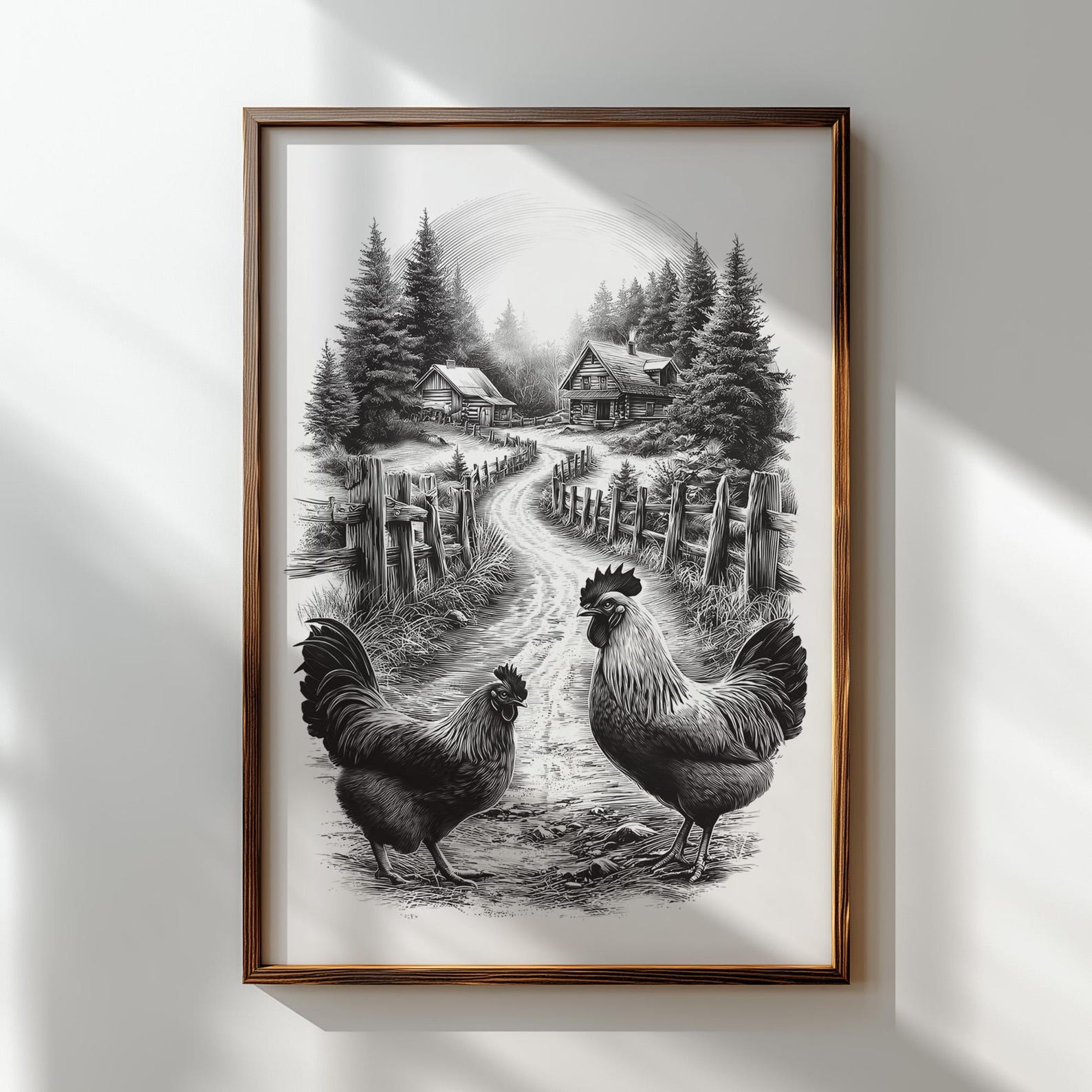 Farm Rooster and Hen PNG | Rustic Cabin Path Engraving File | Country ...