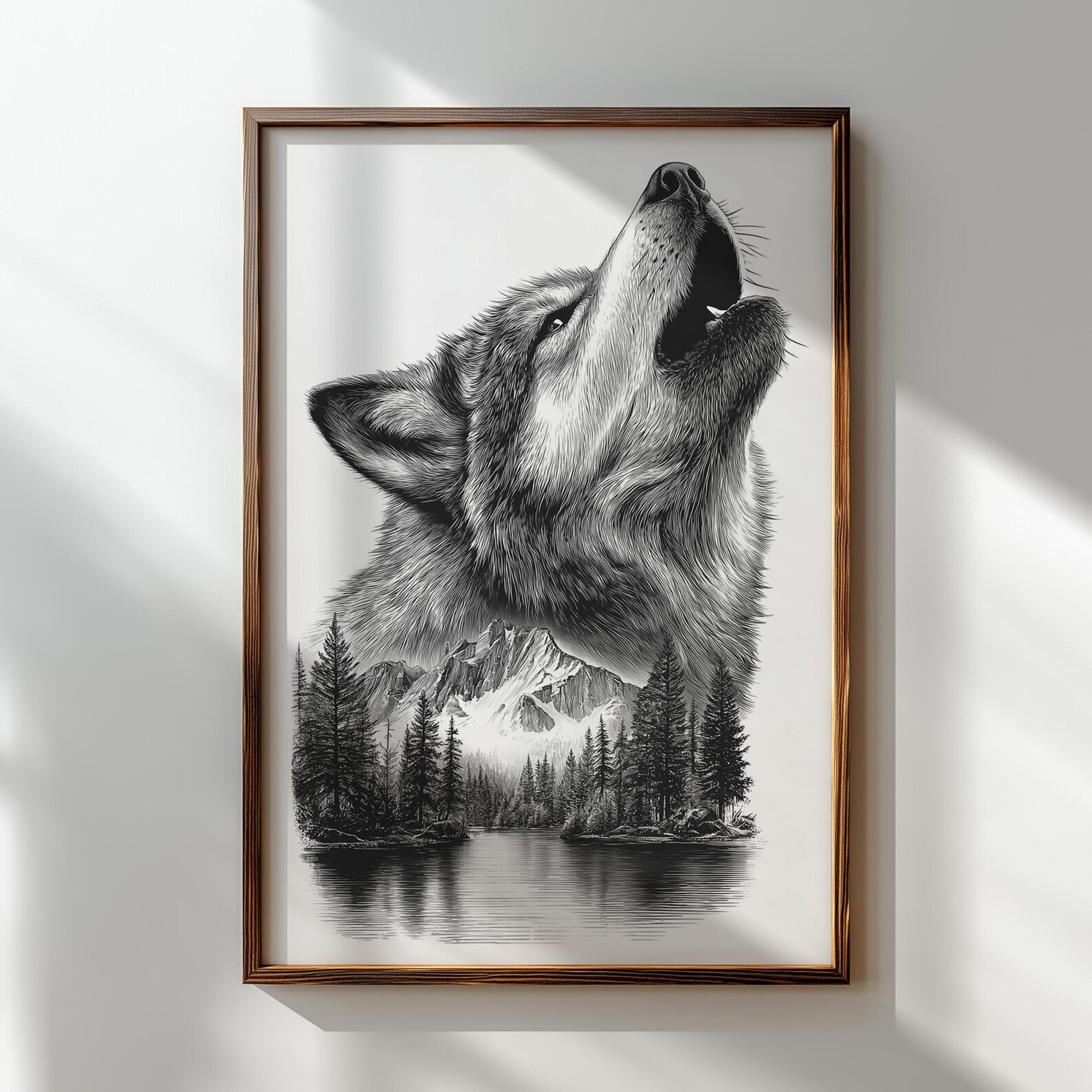 Howling Wolf Engraving PNG | Mountain Forest Wood Art | Wilderness ...