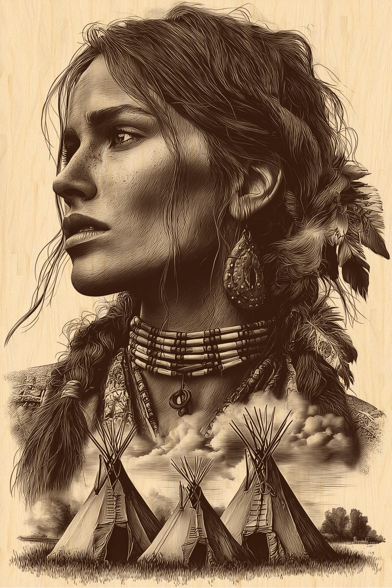 Native American Woman Engraving PNG | Rustic Tribal Teepee Artwork ...