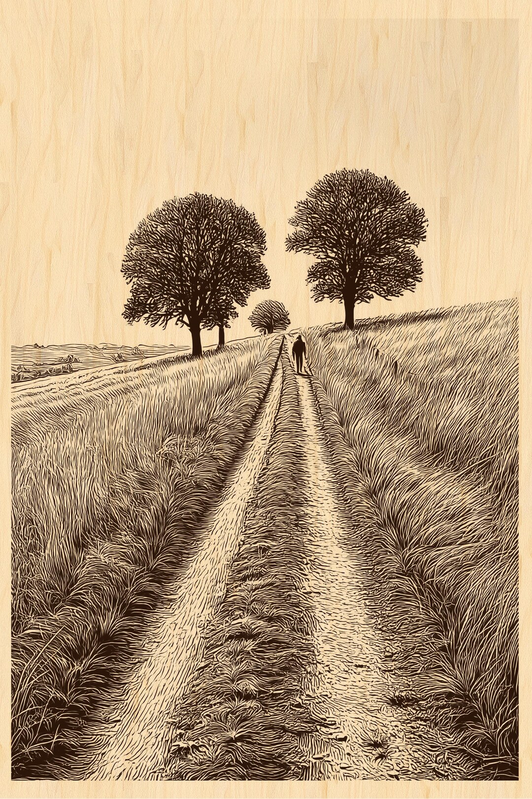 Lonely Countryside Road Engraving PNG, Vintage Rural Path Art, Walking ...