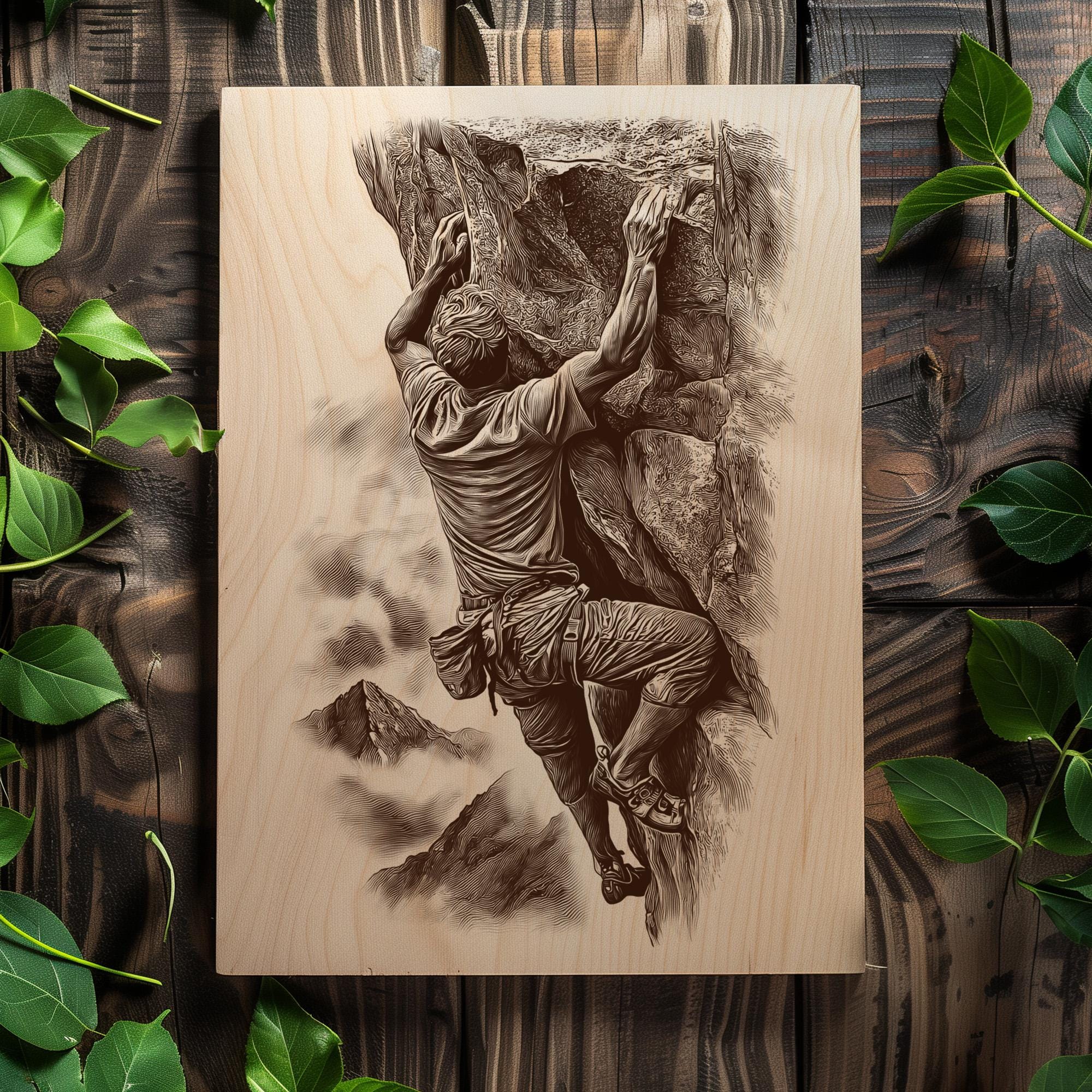 Rock Climber Wood Engraving PNG | Extreme Sports CNC Design | Mountain ...