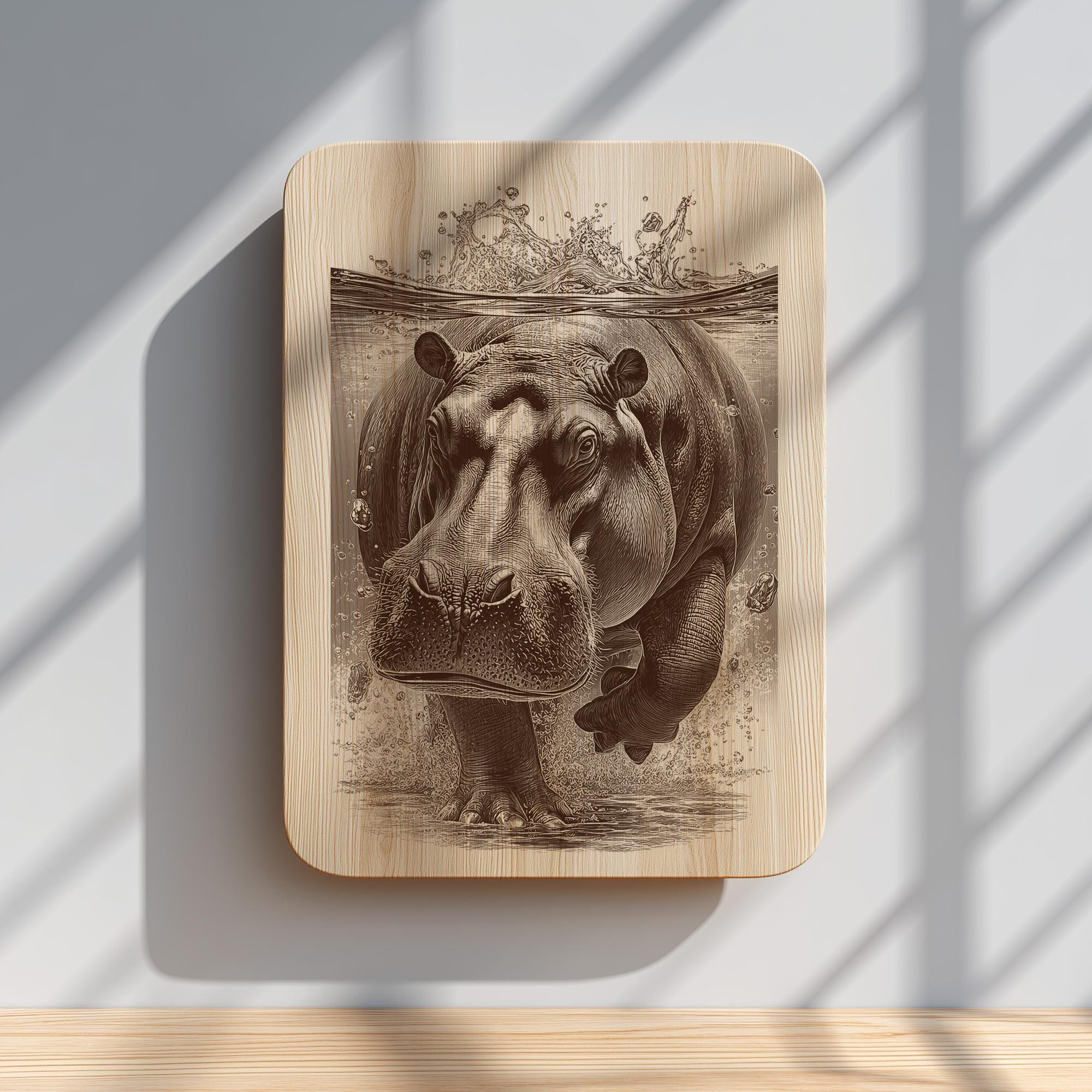 Hippo Wood Engraving PNG | Underwater Wildlife Line Art With Water ...