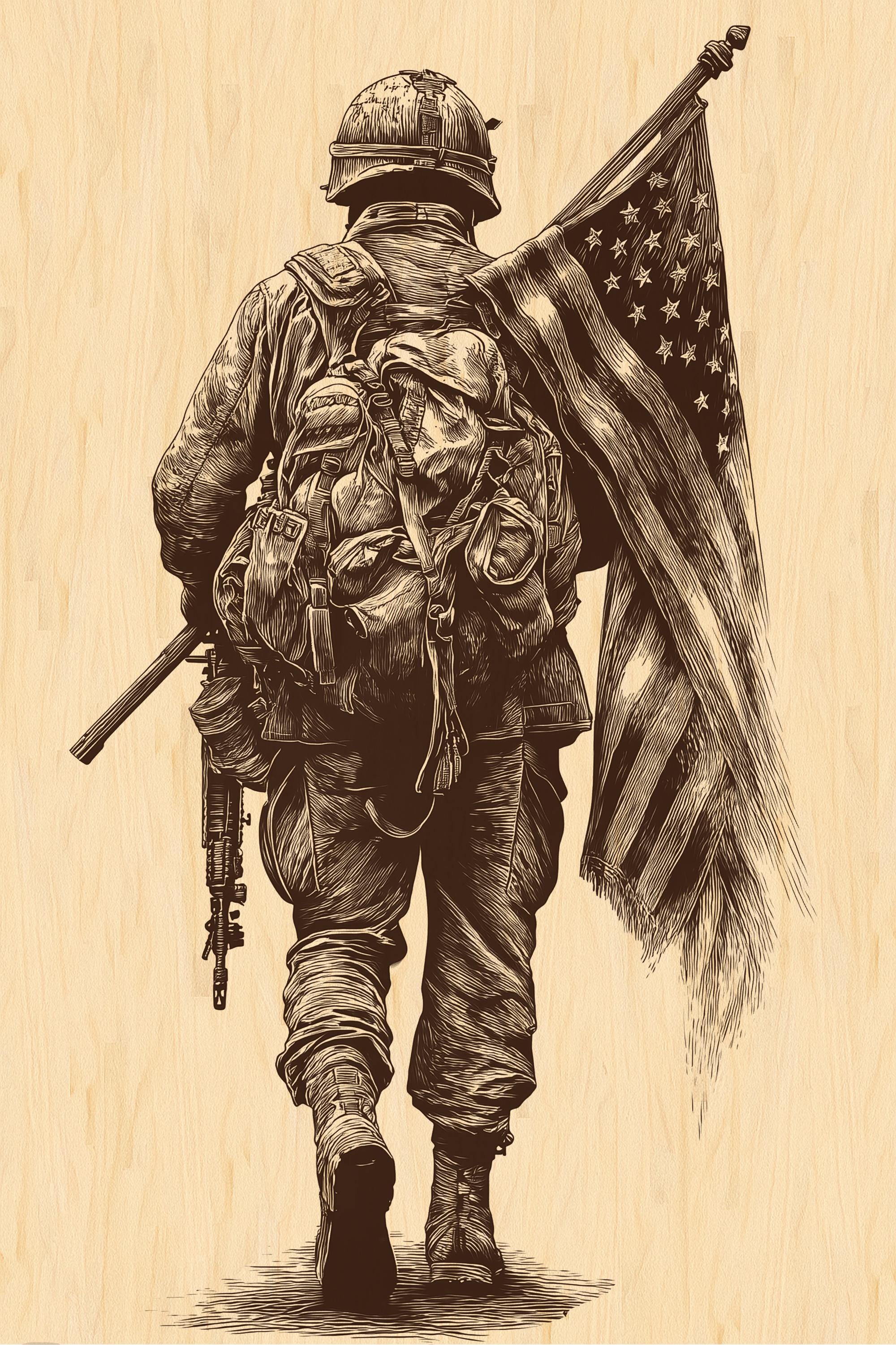American Soldier Engraving | Patriotic Military Art | US Veteran Wood ...