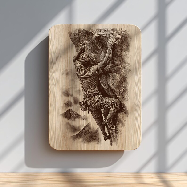 Rock Climber Wood Engraving PNG | Extreme Sports CNC Design | Mountain ...