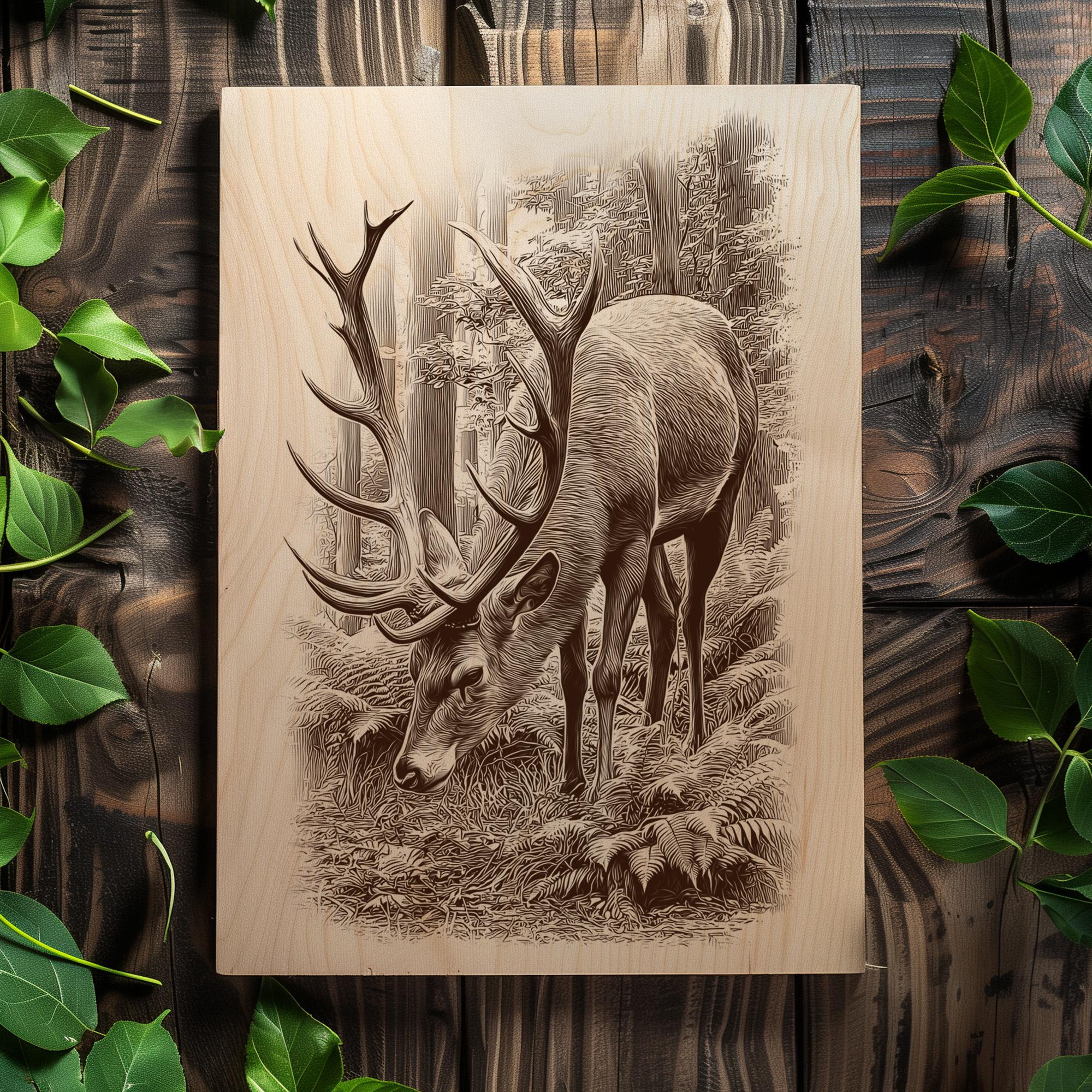Majestic Deer Engraving PNG | Rustic Stag Wildlife Scene for Laser ...