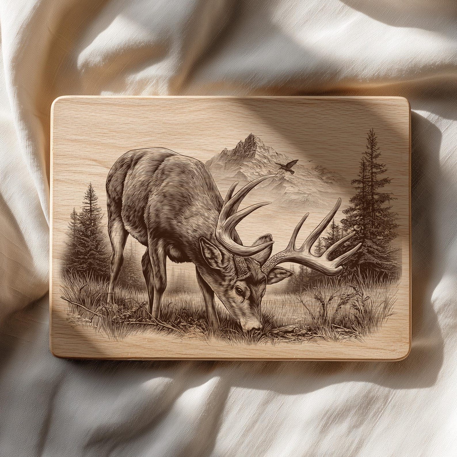 Deer Engraving PNG | Mountain Wildlife Wood Art | Rustic Forest Laser ...