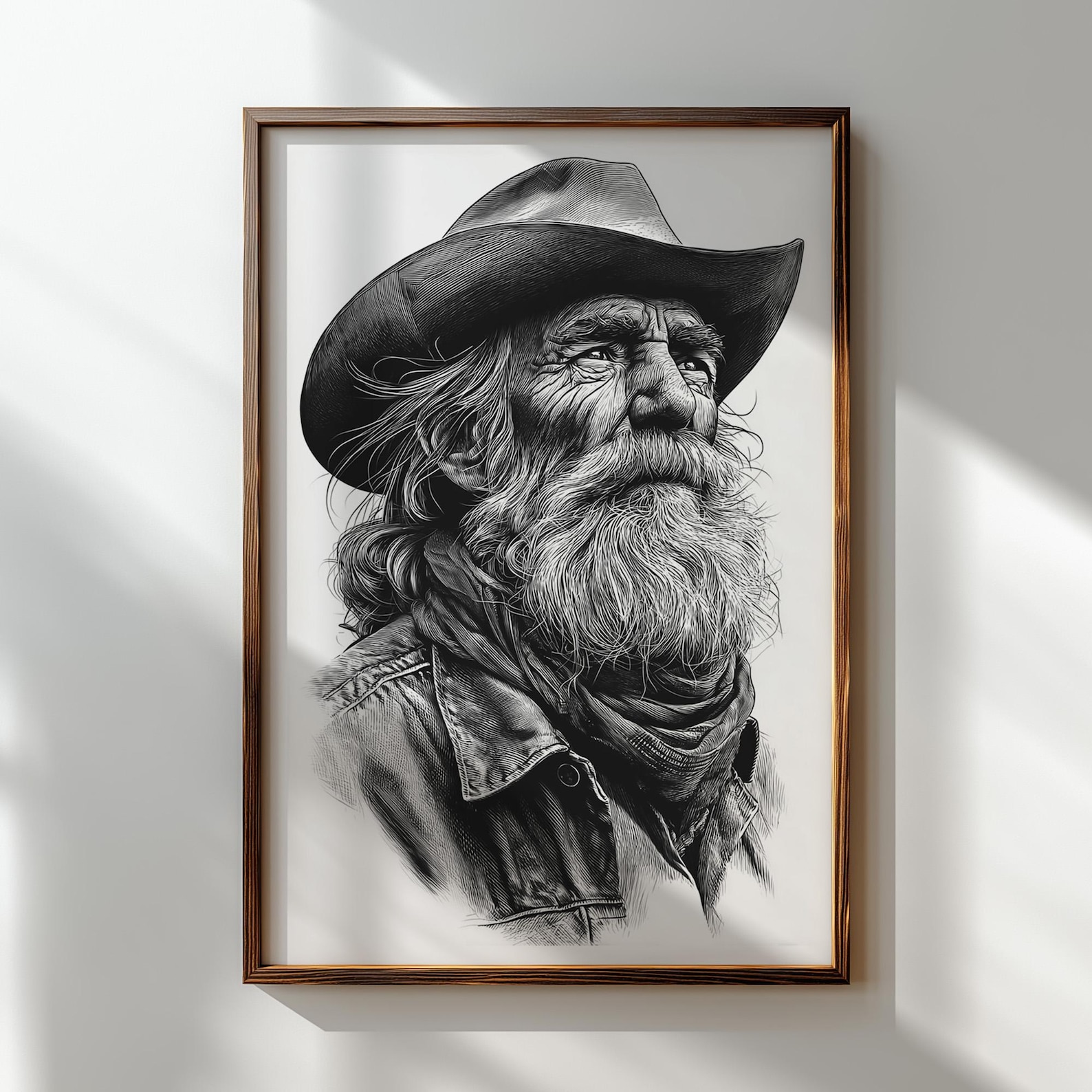 The Old Cowboy Engraving PNG | Western Rustic Portrait Laser Engraving ...