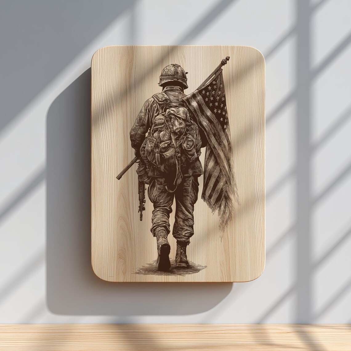 American Soldier Engraving | Patriotic Military Art | US Veteran Wood ...