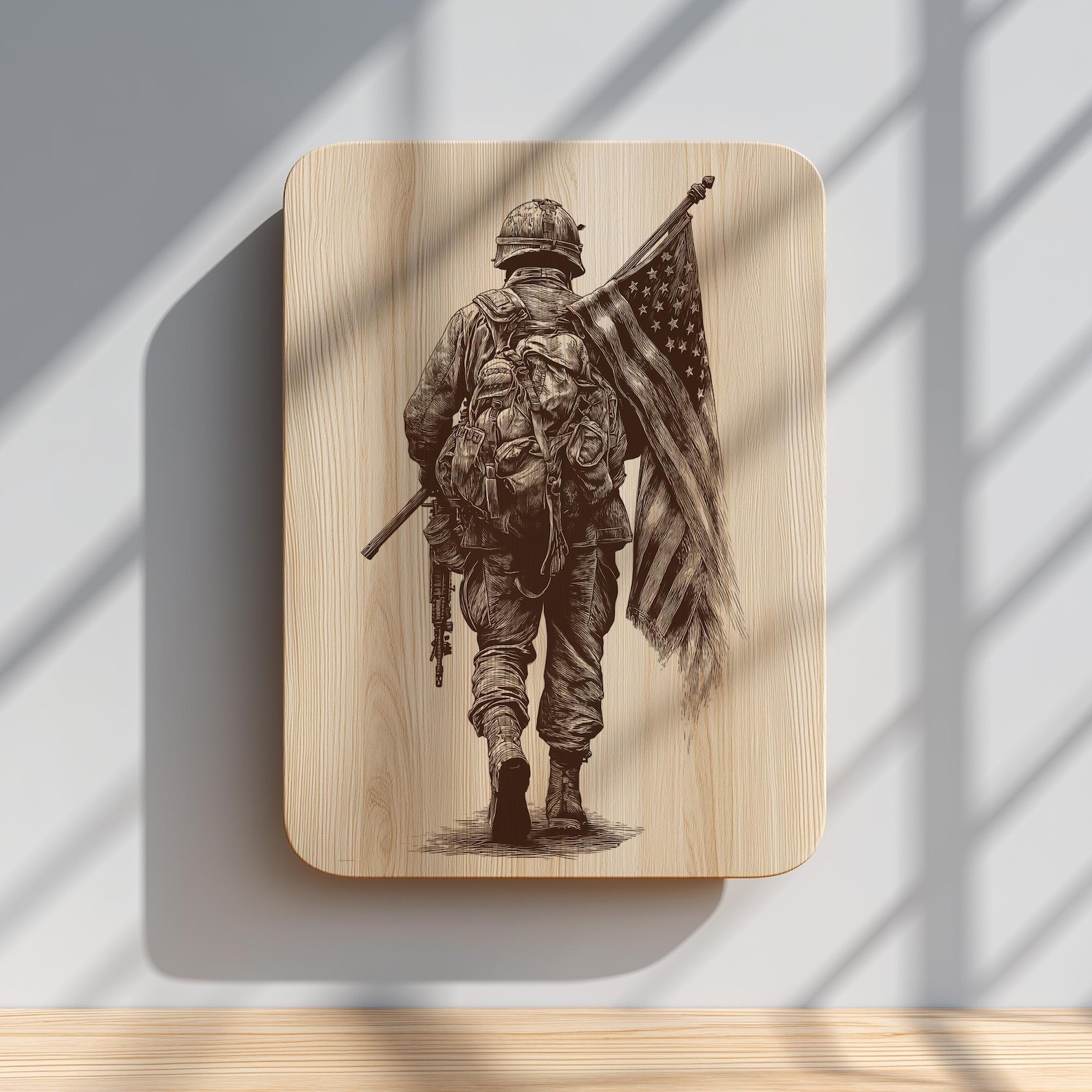 American Soldier Engraving | Patriotic Military Art | US Veteran Wood ...